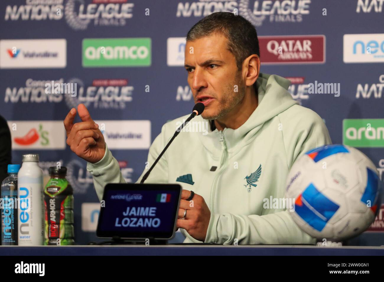 Arlington, Texas, USA. 20th Mar, 2024. JAMIE LOZANO addresses the media ...
