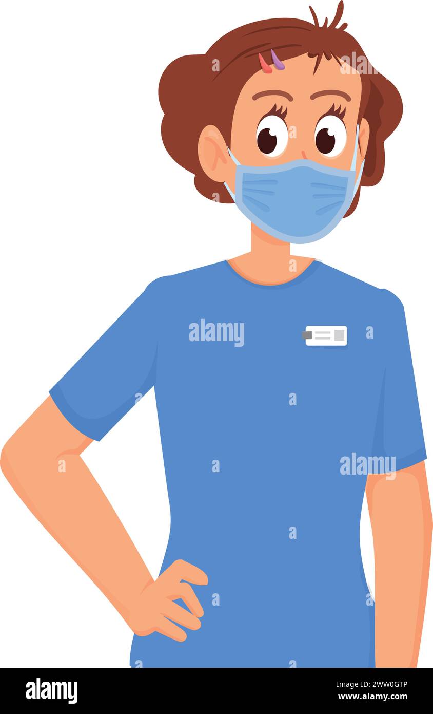 Nurse cartoon character. Woman in blue medical uniform Stock Vector ...