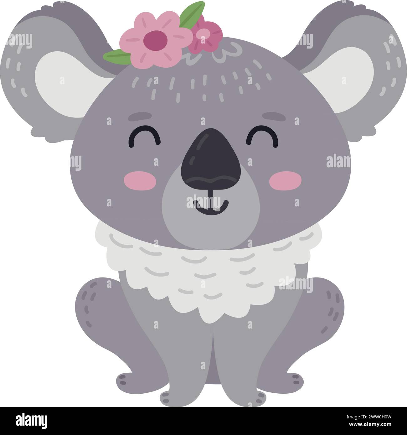 Cute koala with flowers. Baby girl animal character Stock Vector Image ...
