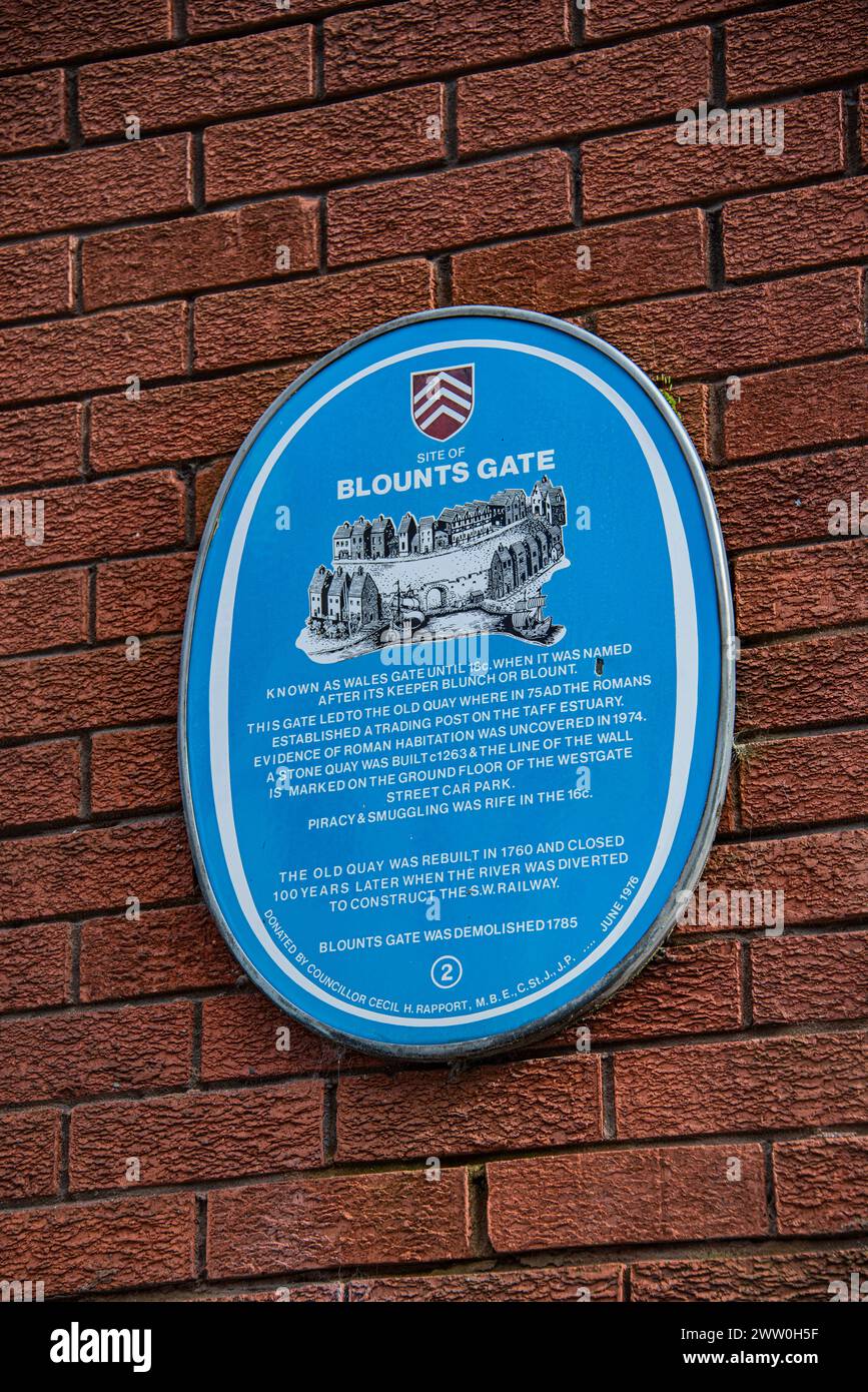 Blue plaques around Cardiff City Centre conveying historical ...