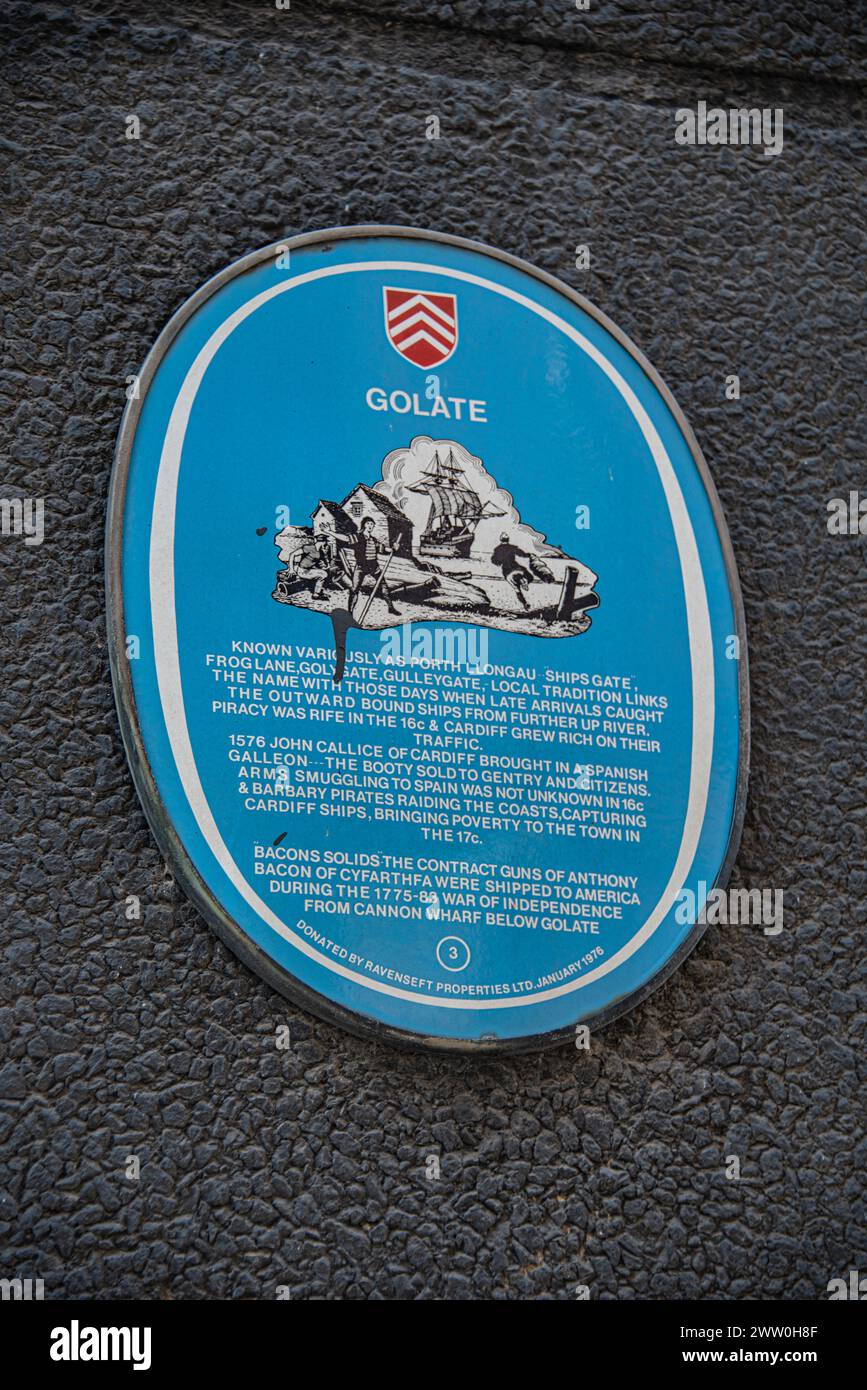 Blue plaques around Cardiff City Centre conveying historical ...