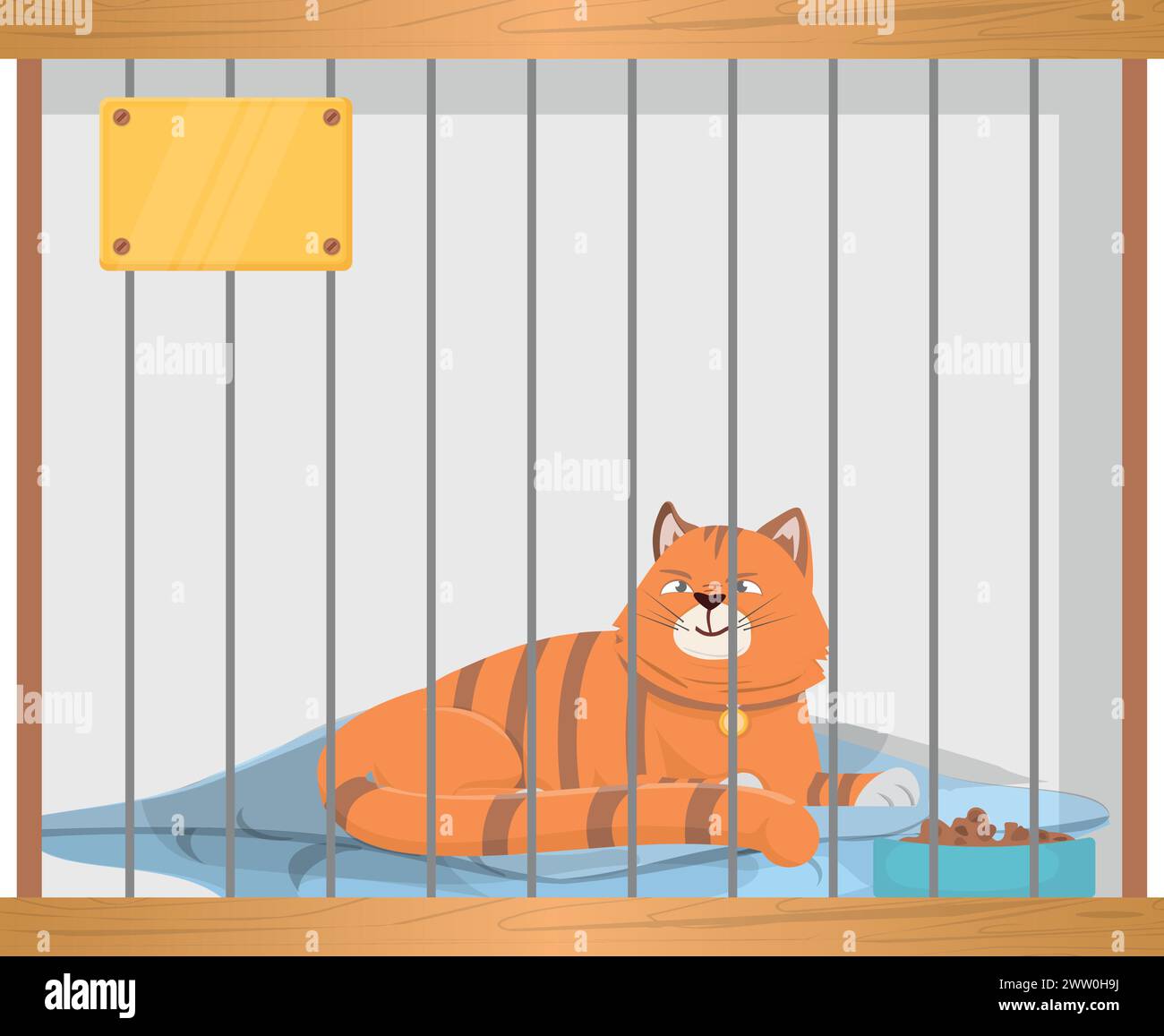 Happy cat in shelter cage. Cartoon homeless animal Stock Vector Image ...
