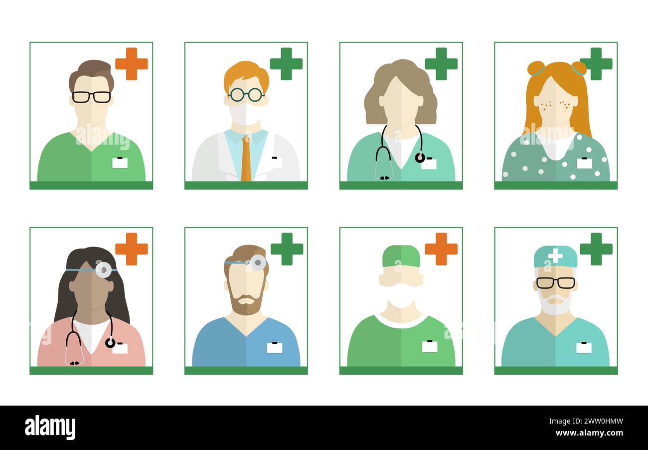 Doctors and nurses avatar set medical icons vector image Stock Vector ...