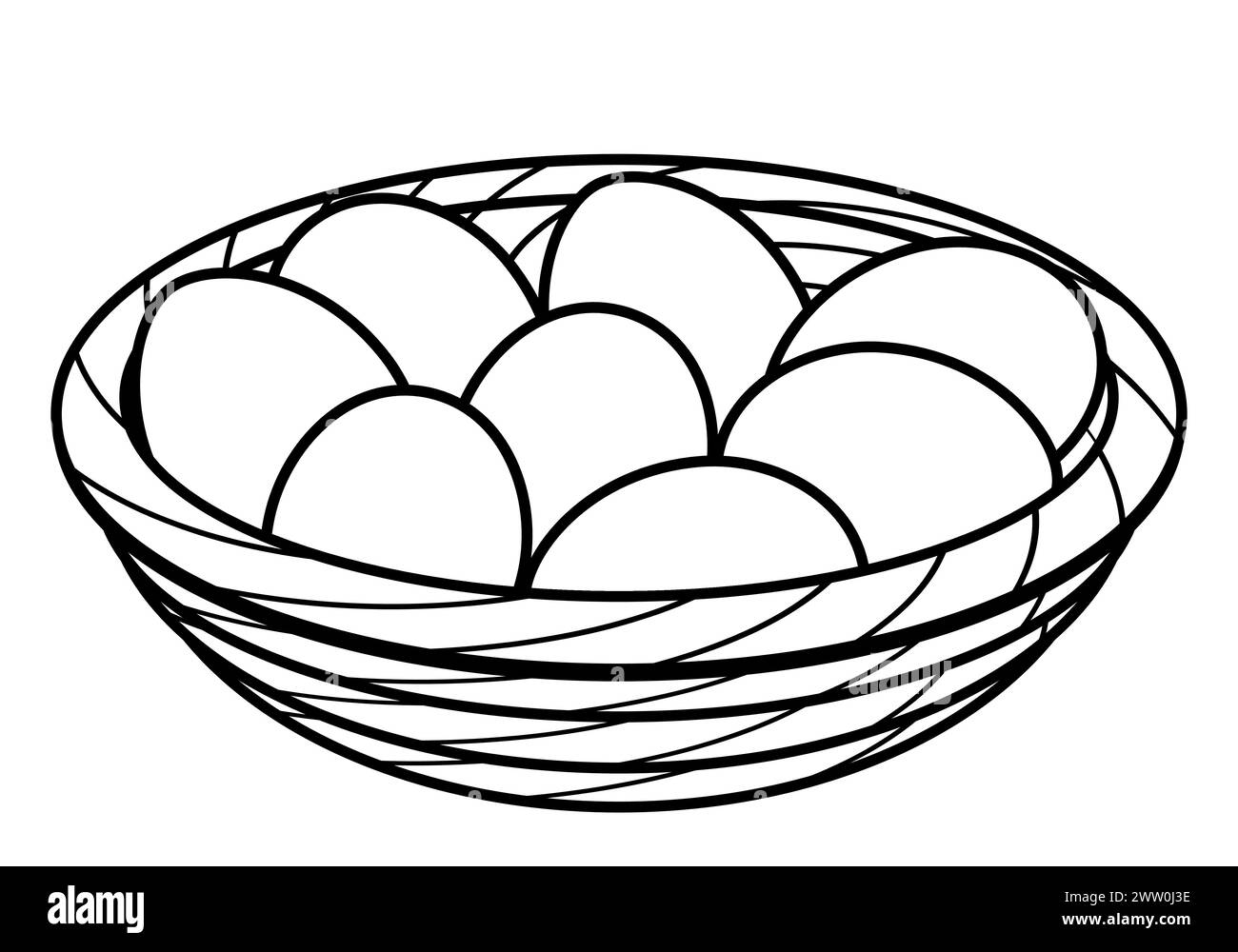 eggs in a wicker basket bowl, black and white illustration Stock Vector ...