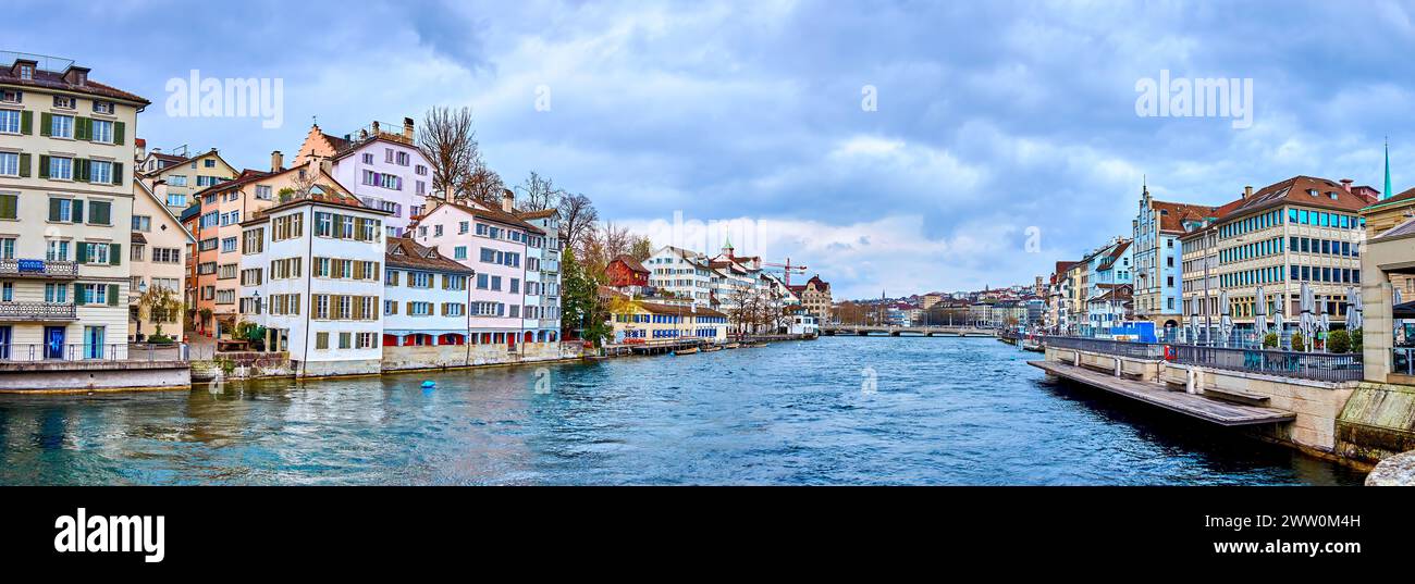 A panoramic view of downtown Zurich, encompassing both sides of the ...