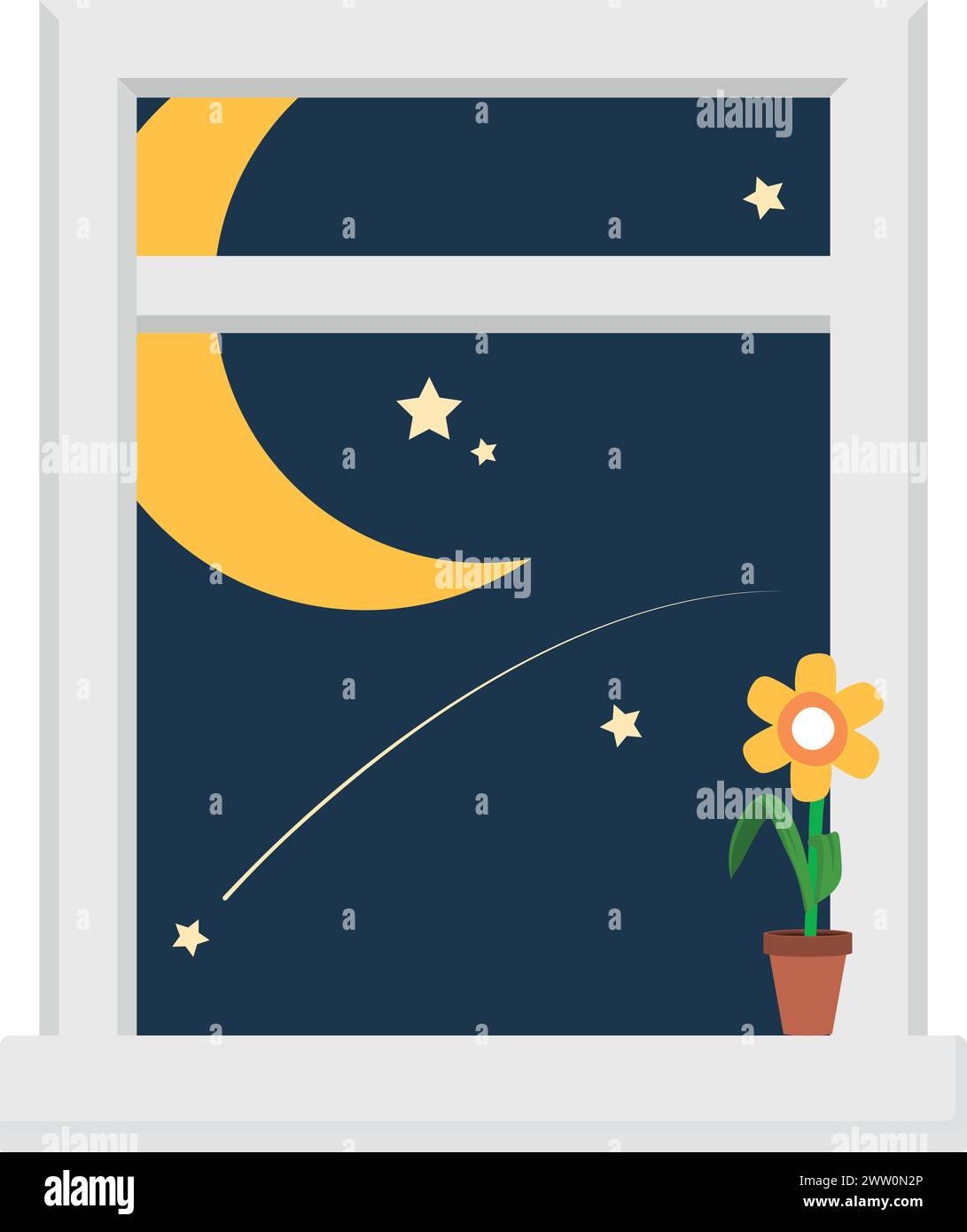 Night window interior element. Cute moon stars outside Stock Vector ...