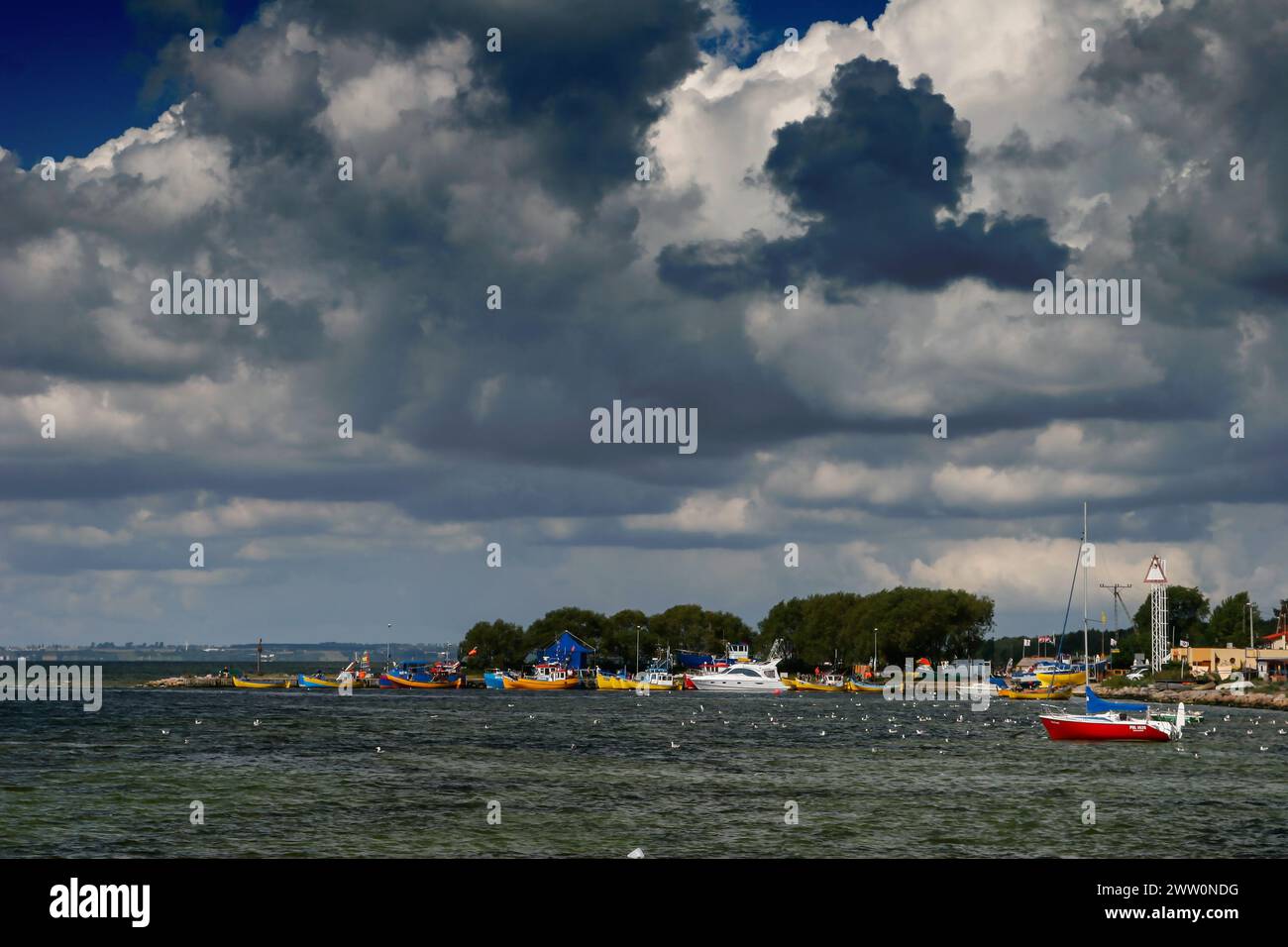 Tourist port, panorama with a view of the bay, picturesque sky, Poland ...