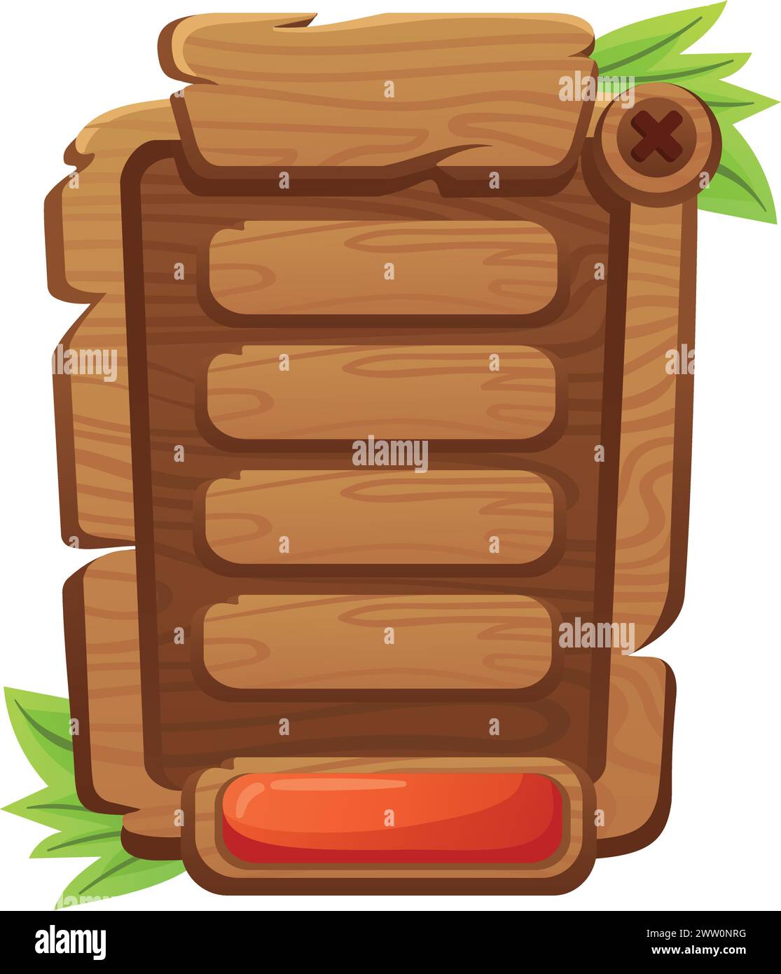 Wooden menu for cartoon game interface with buttons template Stock ...