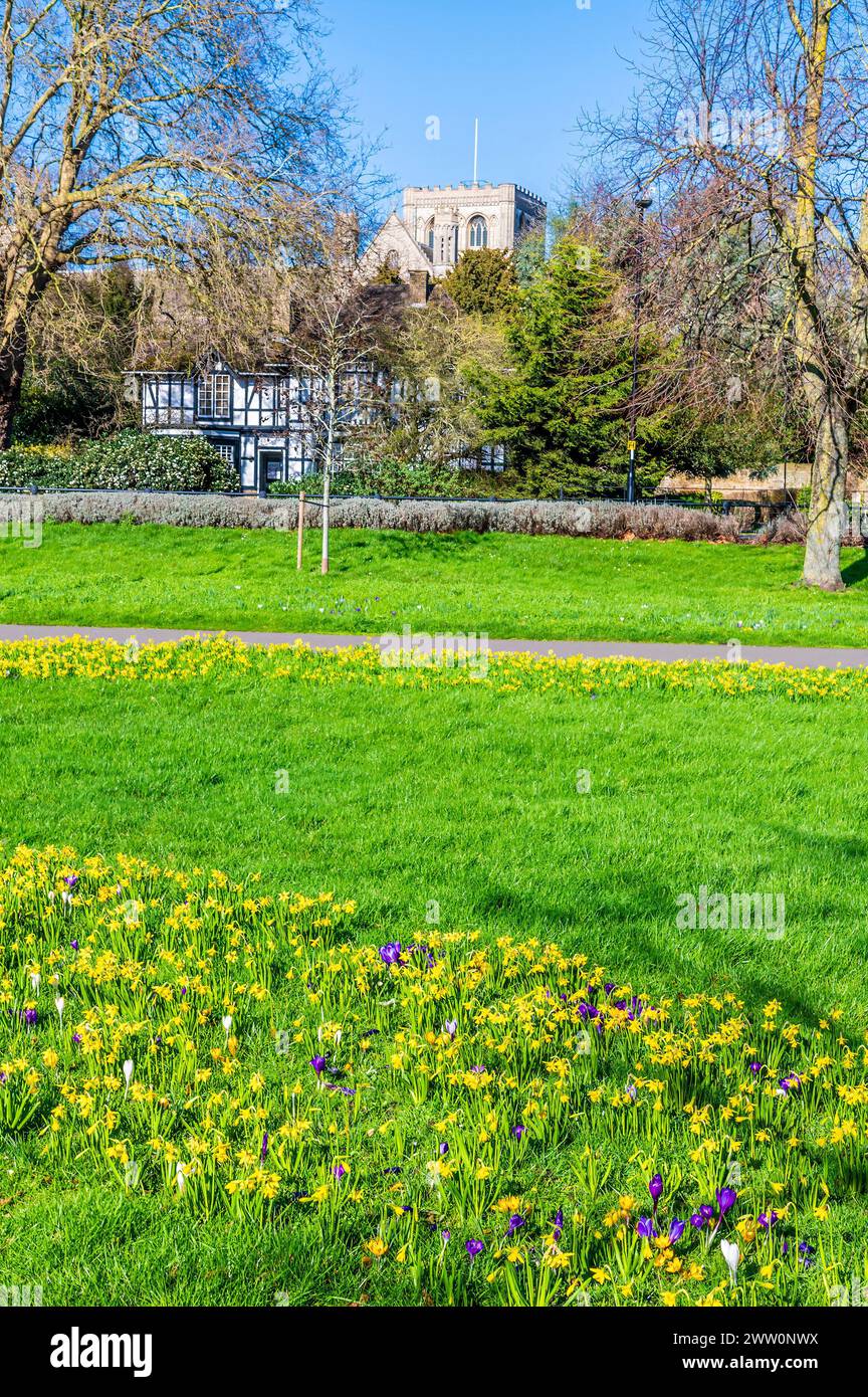 A view towards the cathedral from the Riverside park beside the River ...