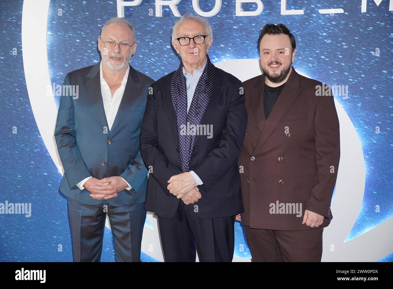 (left to right) Liam Cunningham, Jonathan Pryce, and John Bradley ...