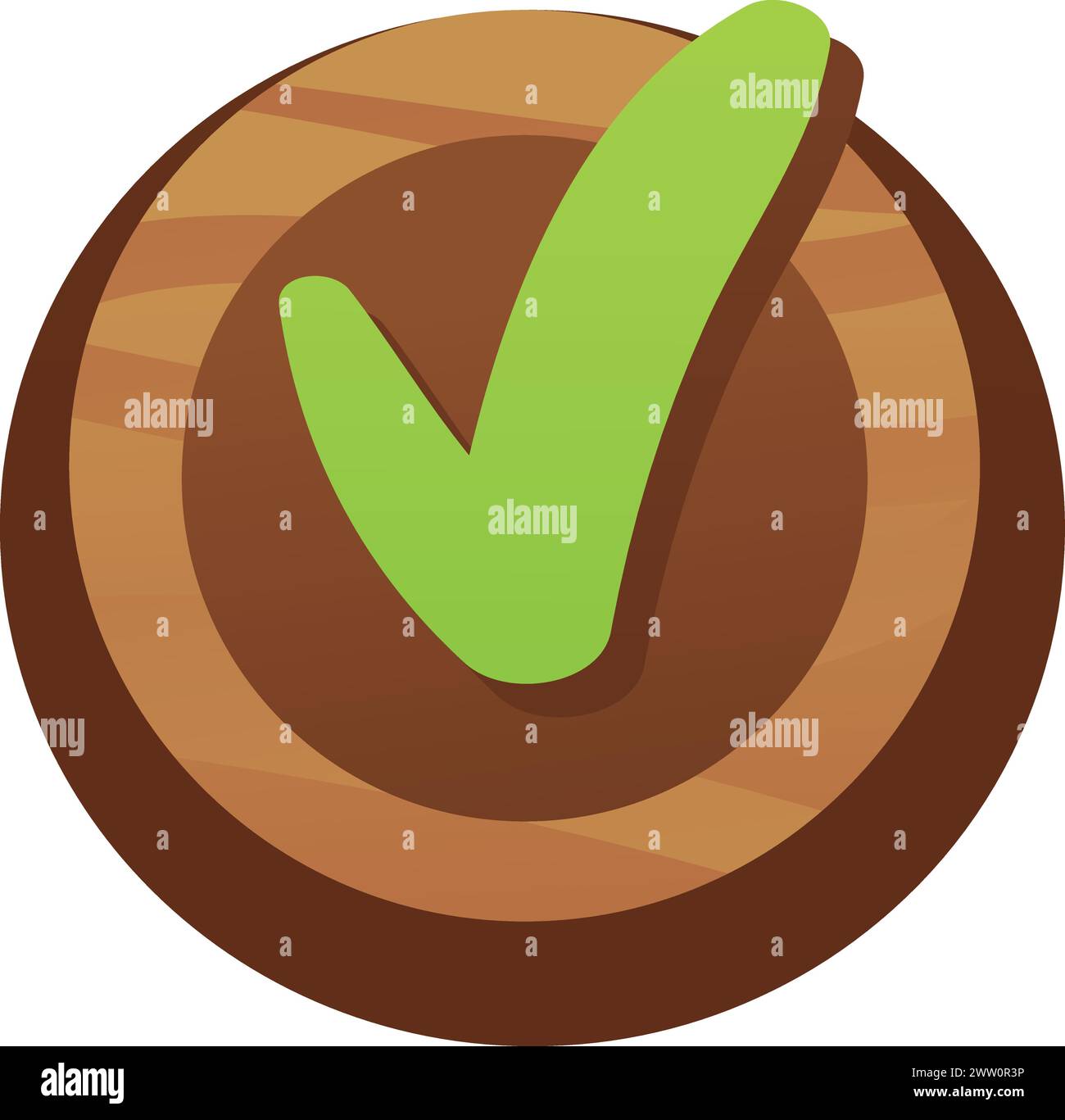 Green check button. Cartoon wooden game interface Stock Vector Image ...
