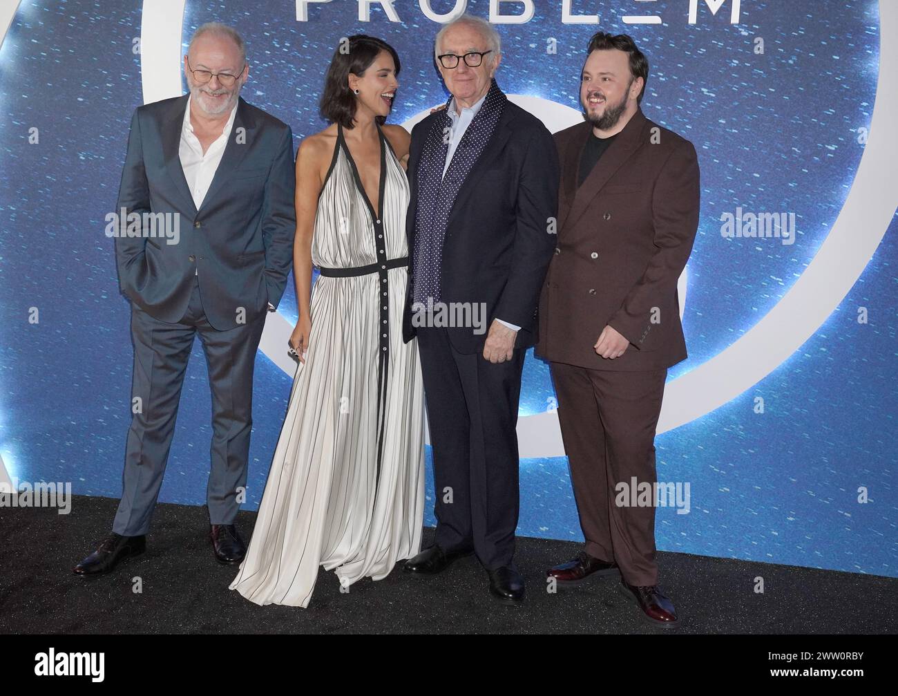 (left to right) Liam Cunningham, Eiza Gonzalez, Jonathan Pryce, and John Bradley attend the ...