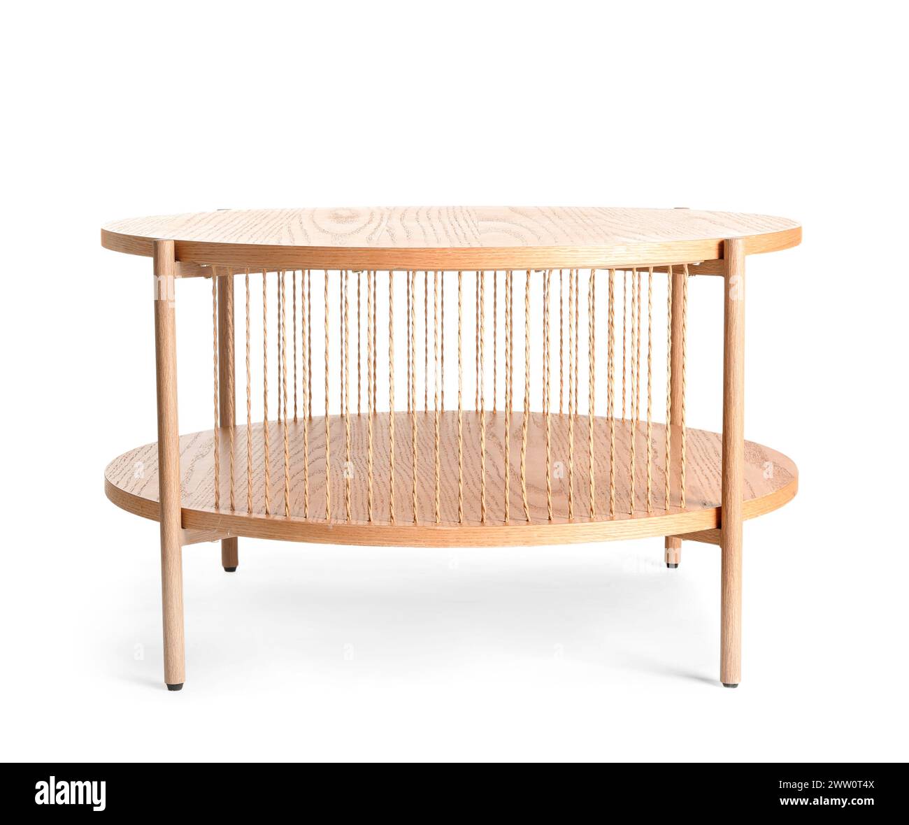 Round simple wooden coffee table on white background Stock Photo - Alamy