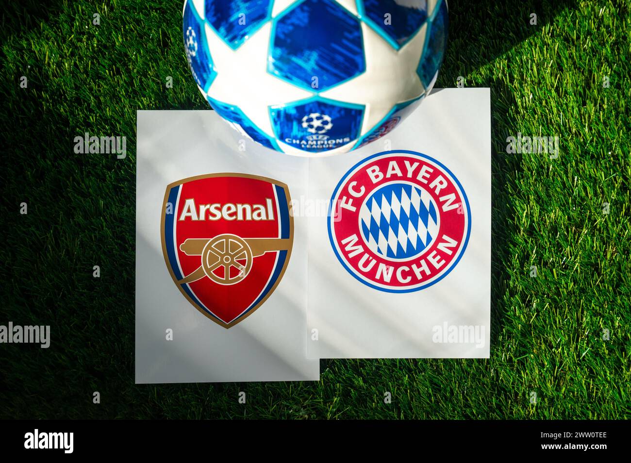 PARIS, FRANCE, MARCH. 16. 2024: Arsenal F.C. (ENG) vs. Bayern Munich ...