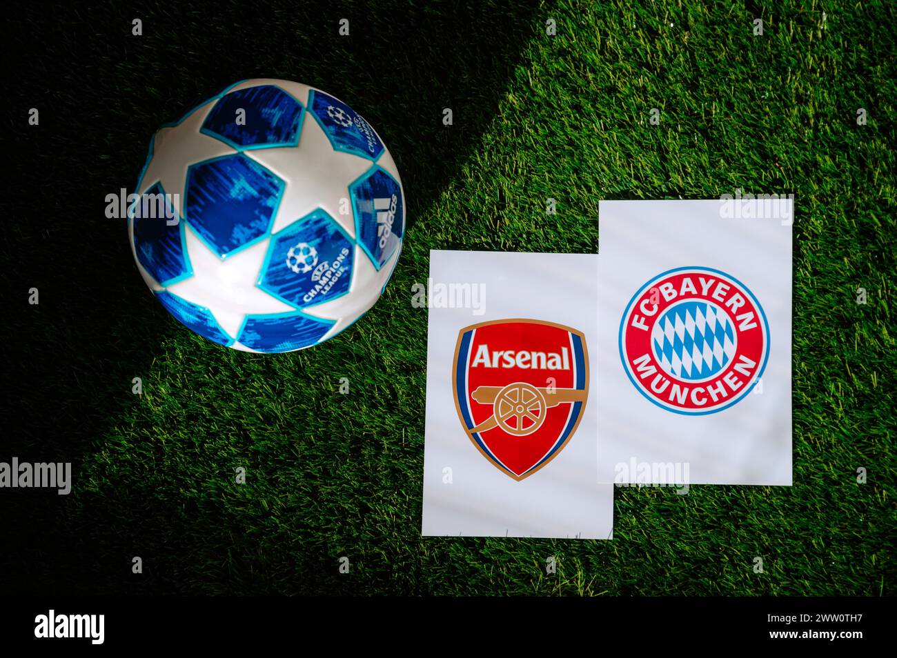 PARIS, FRANCE, MARCH. 16. 2024: Arsenal F.C. (ENG) vs. Bayern Munich ...