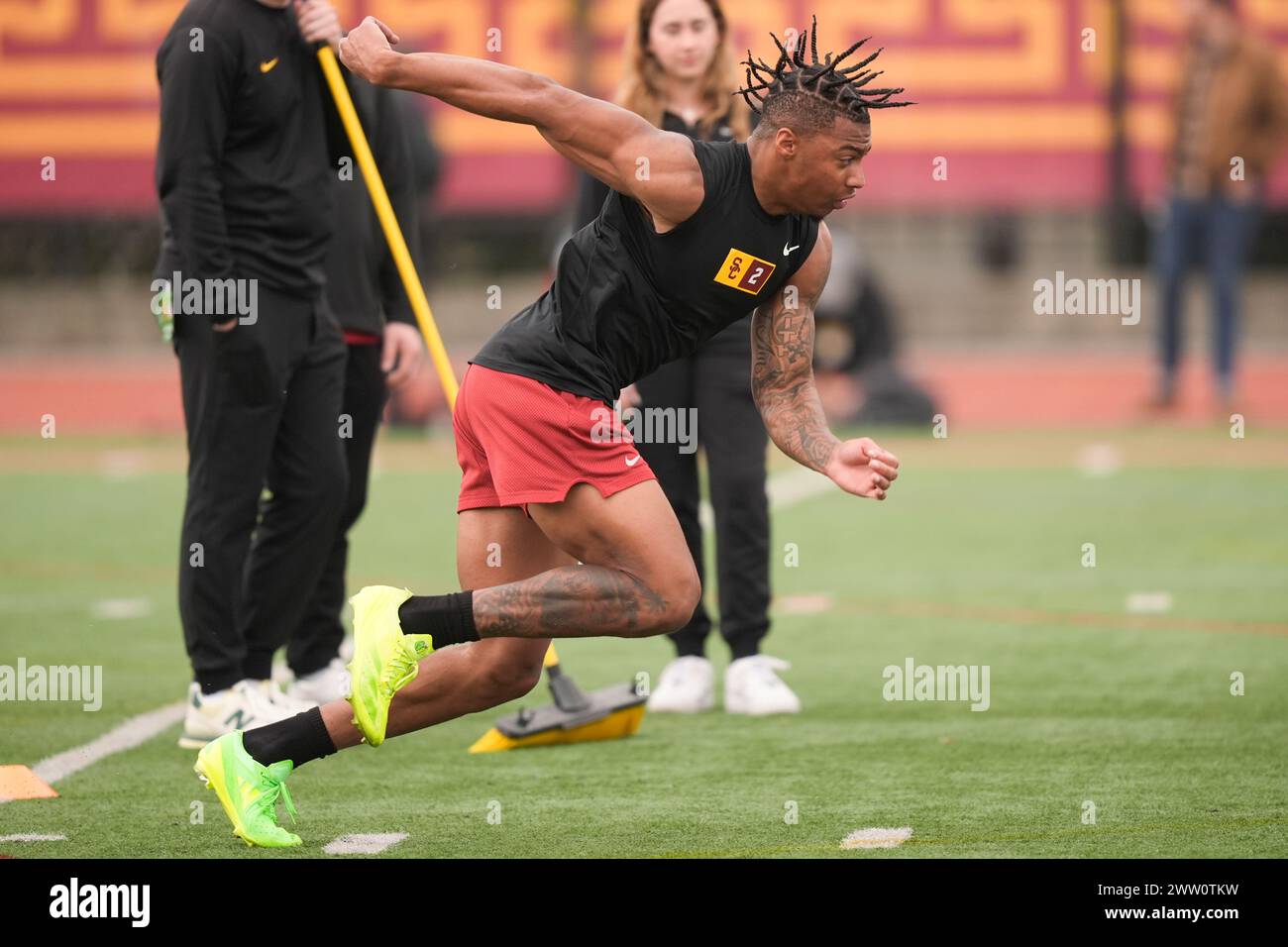 Southern California wide receiver Brenden Rice performs drills during ...