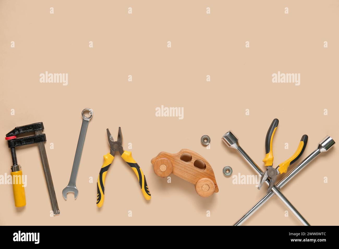 Set of mechanic instruments on beige background. Mechanic concept Stock ...