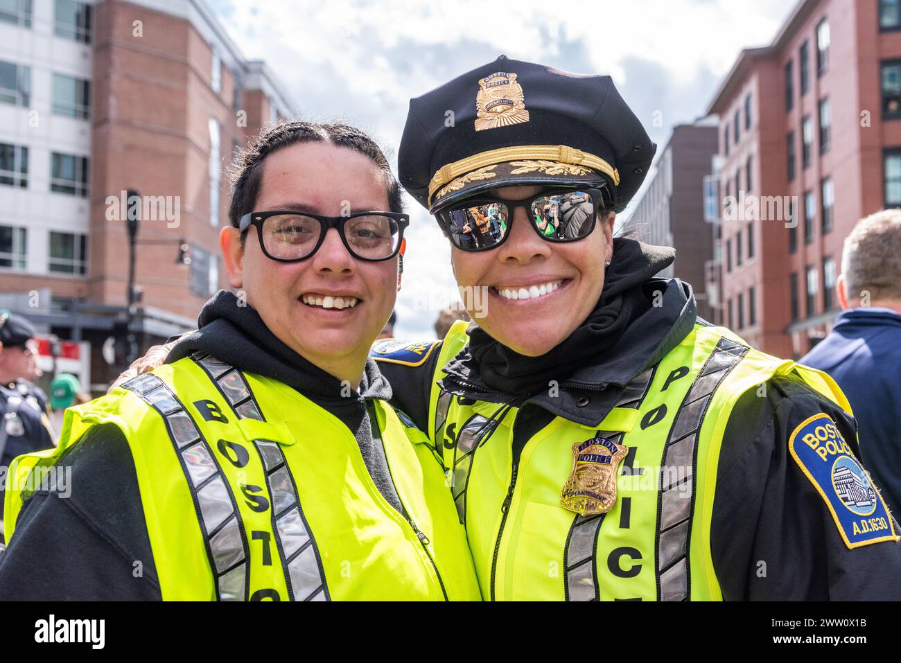 Boston police officer posing for a picture with Boston Police ...