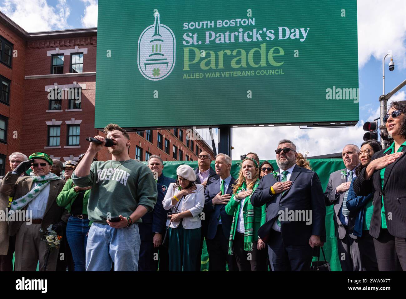The singing of the National Anthem at the 2024 South Boston St. Patrick ...