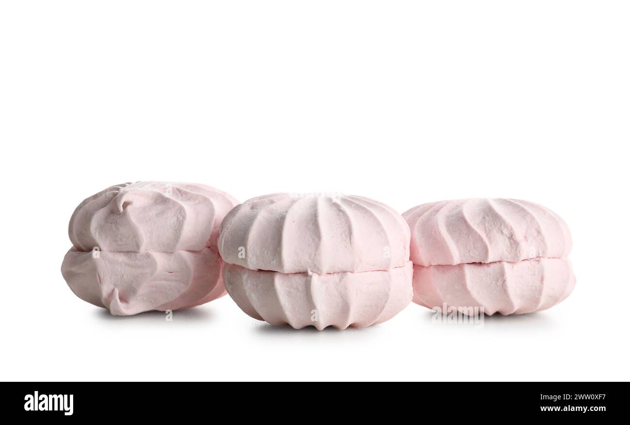 Sweet fresh zefirs on white background Stock Photo - Alamy