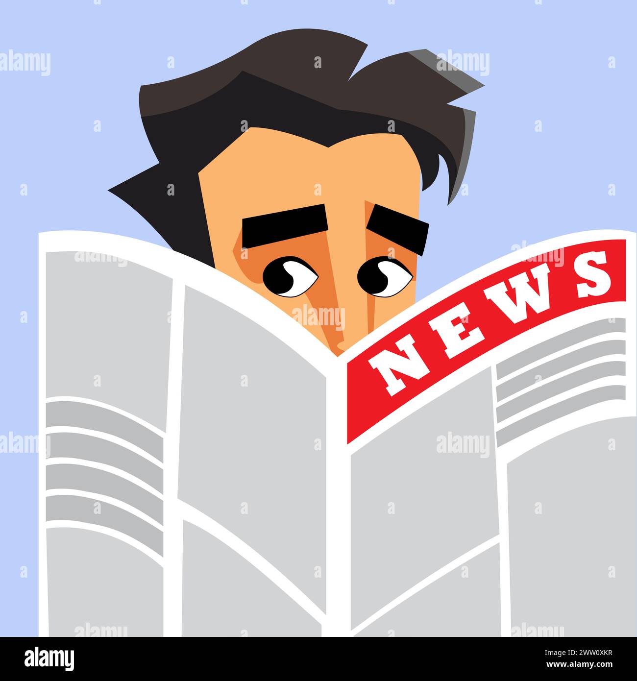 Man reading newspaper, flat vector cartoon illustration Stock Vector ...