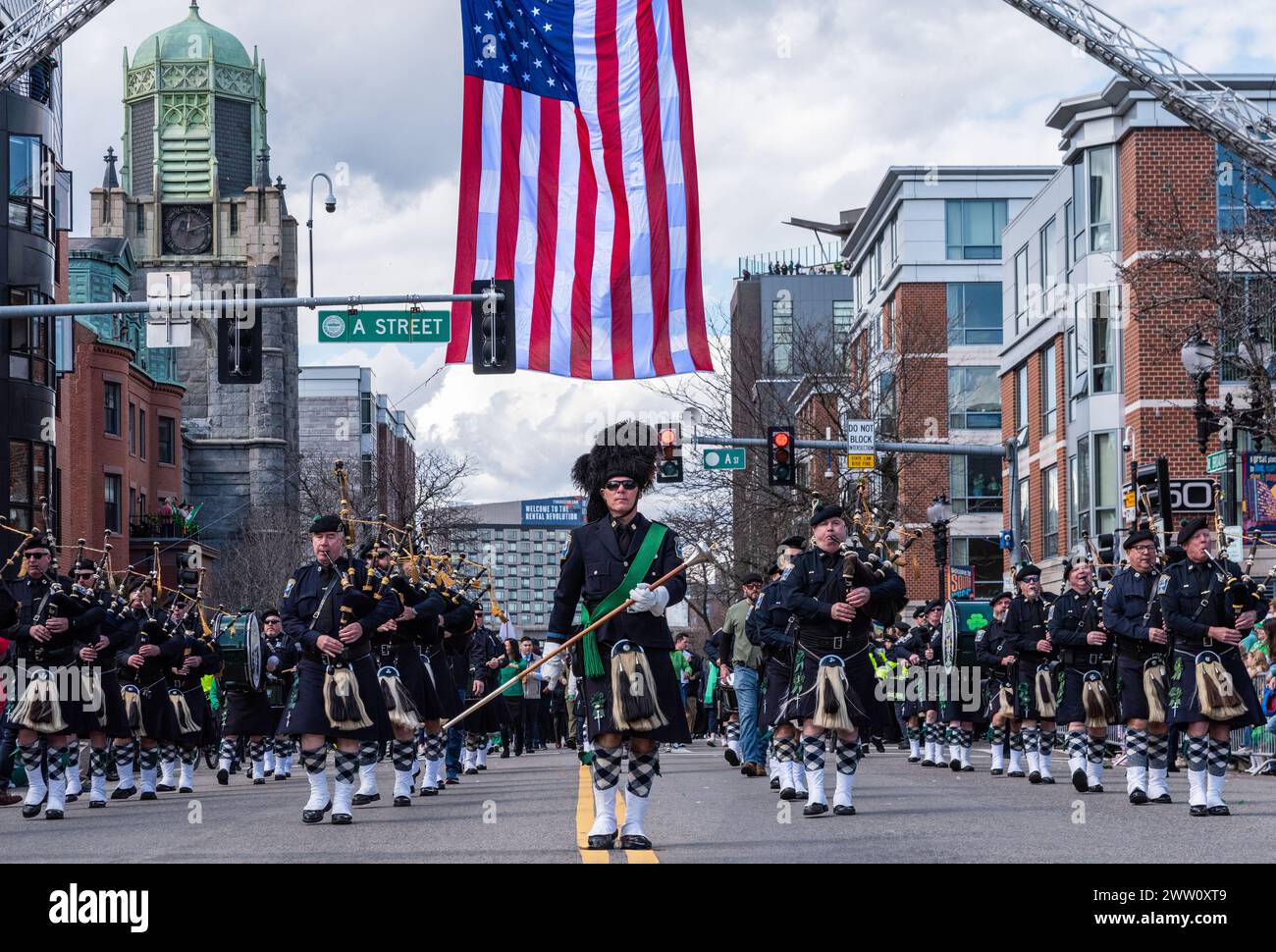 Boston Police Gaelic Column of Pipes & Drums leading the 2024 South ...
