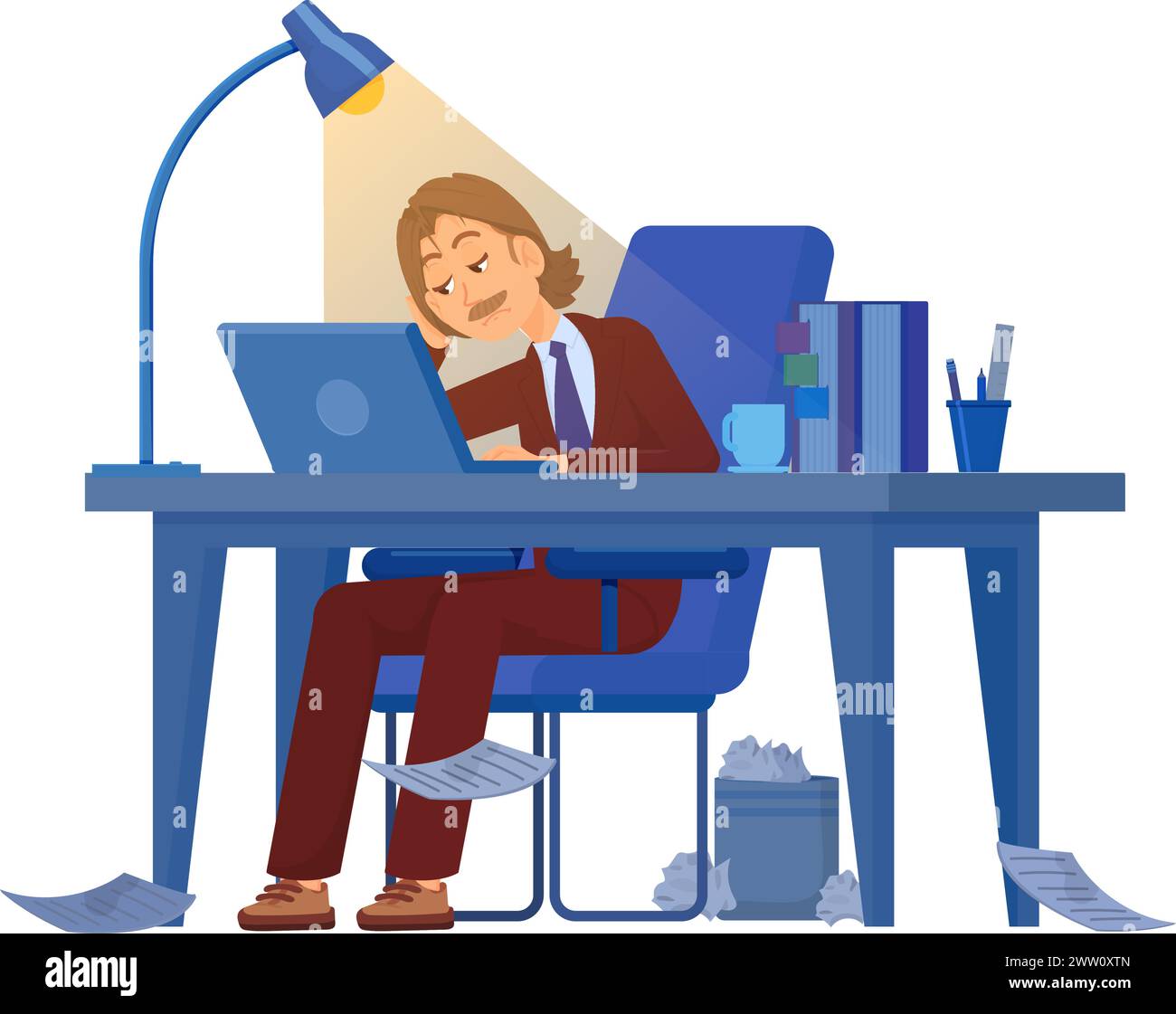 Man Working Late Deadline Work Overtime Job Stock Vector Image And Art Alamy