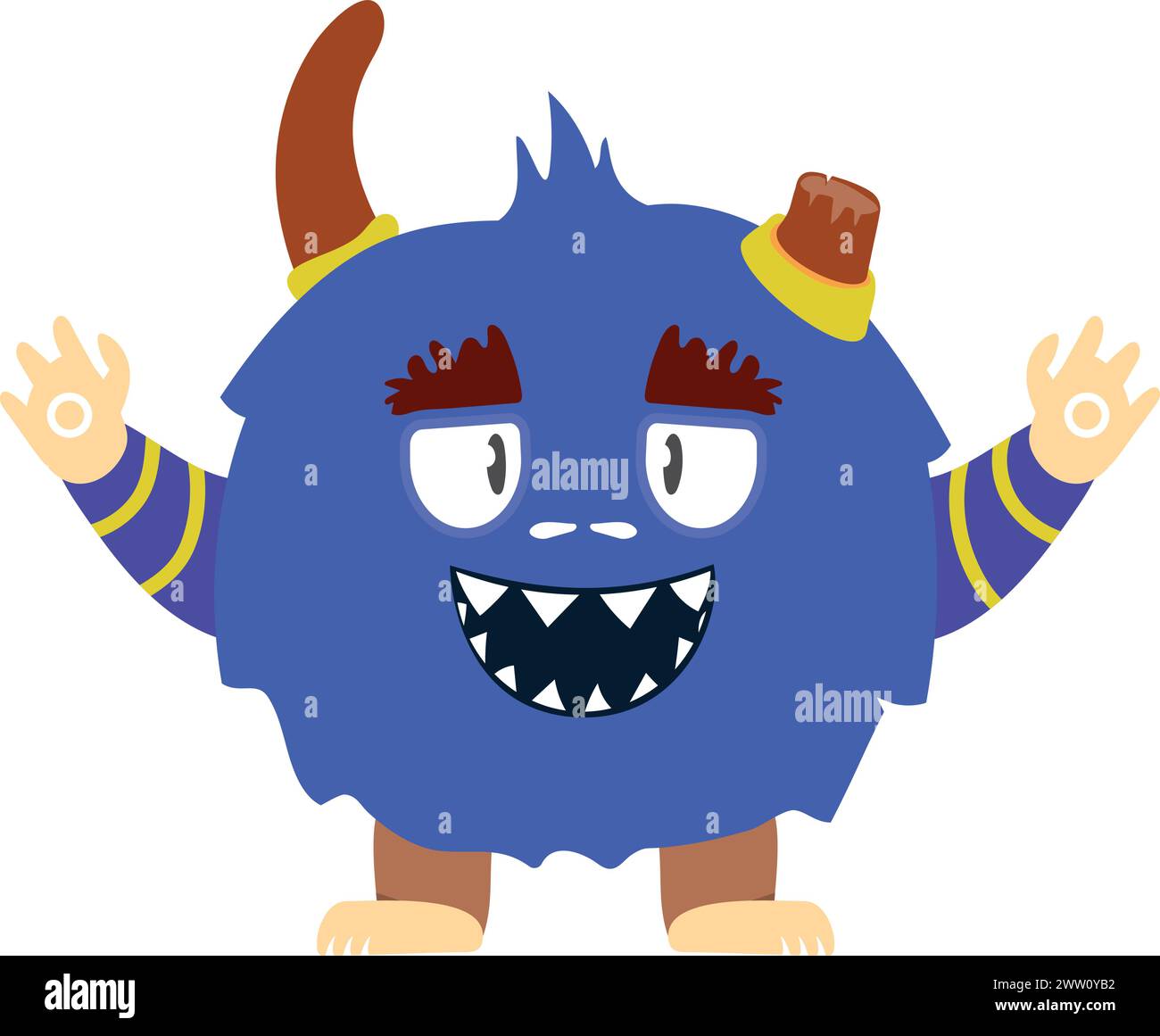 Funny beast. Fantasy monster character. Blue horned creature Stock ...