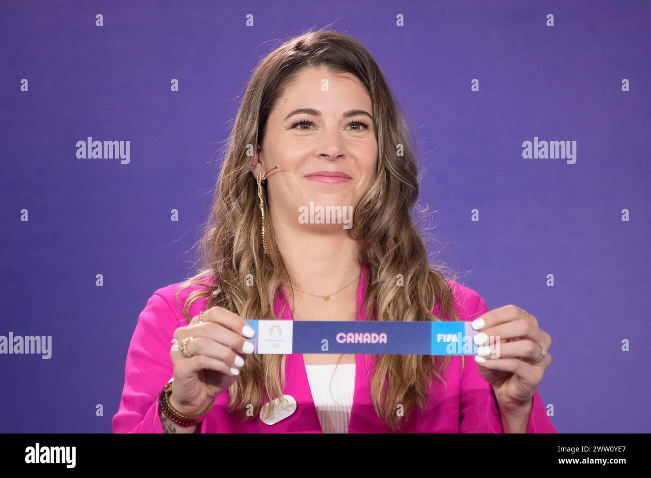 Canadian soccer player Stephanie Labbe draws Canada during the draw for ...