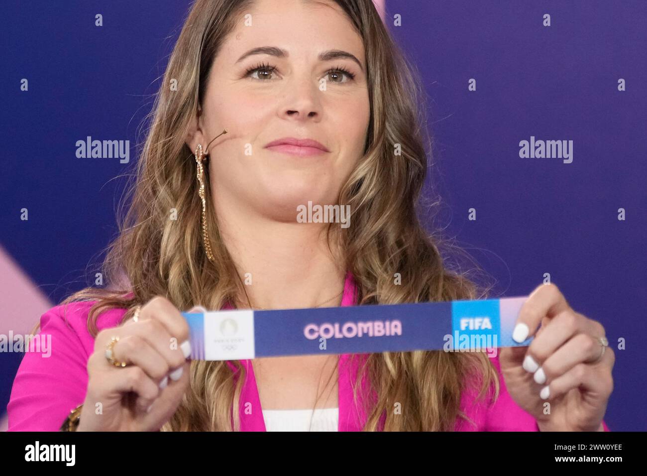 Canadian soccer player Stephanie Labbe draws Colombia during the draw ...