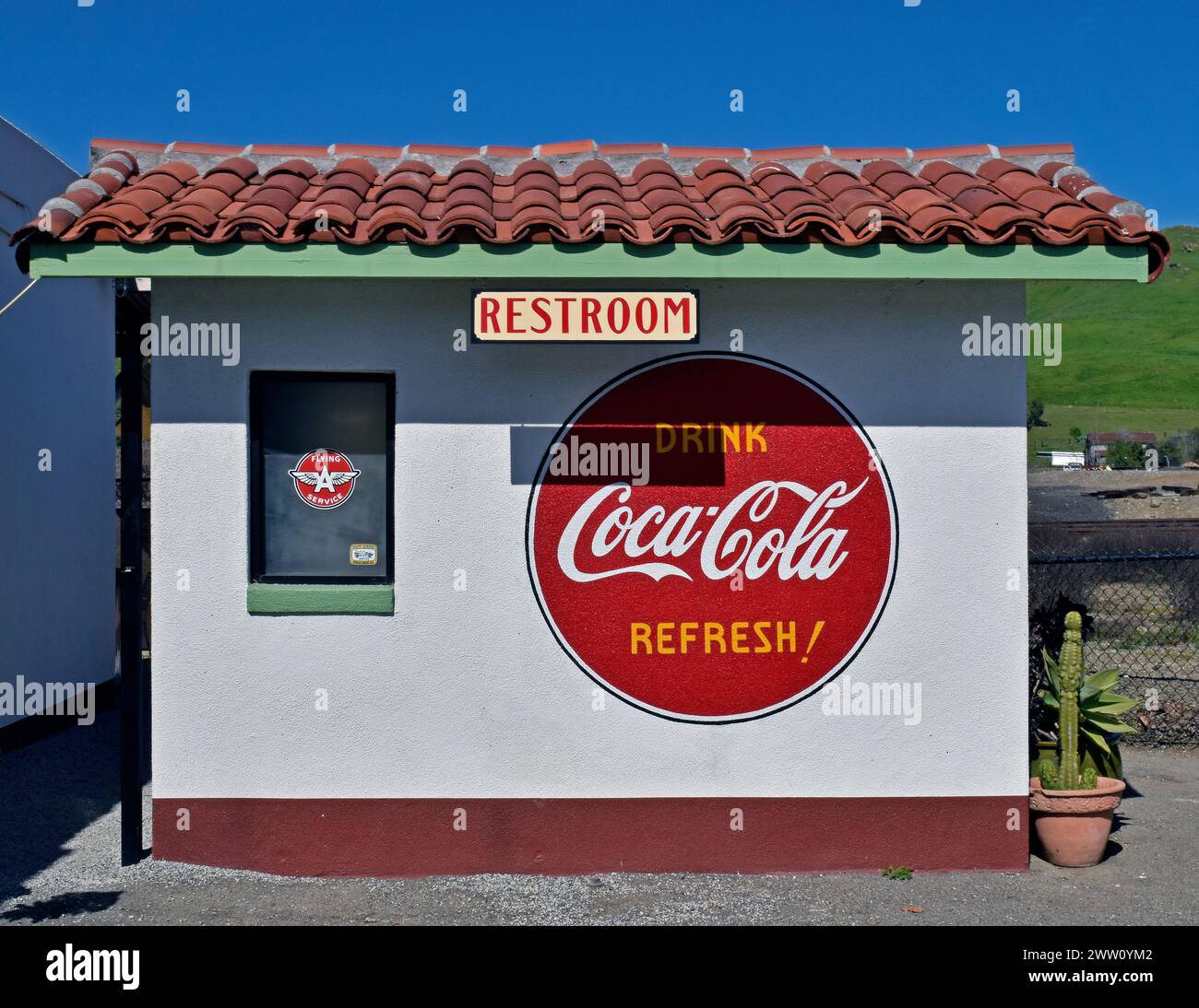 Drink Coca-Cola sign on restroom at the Niles Flying A shop in the ...