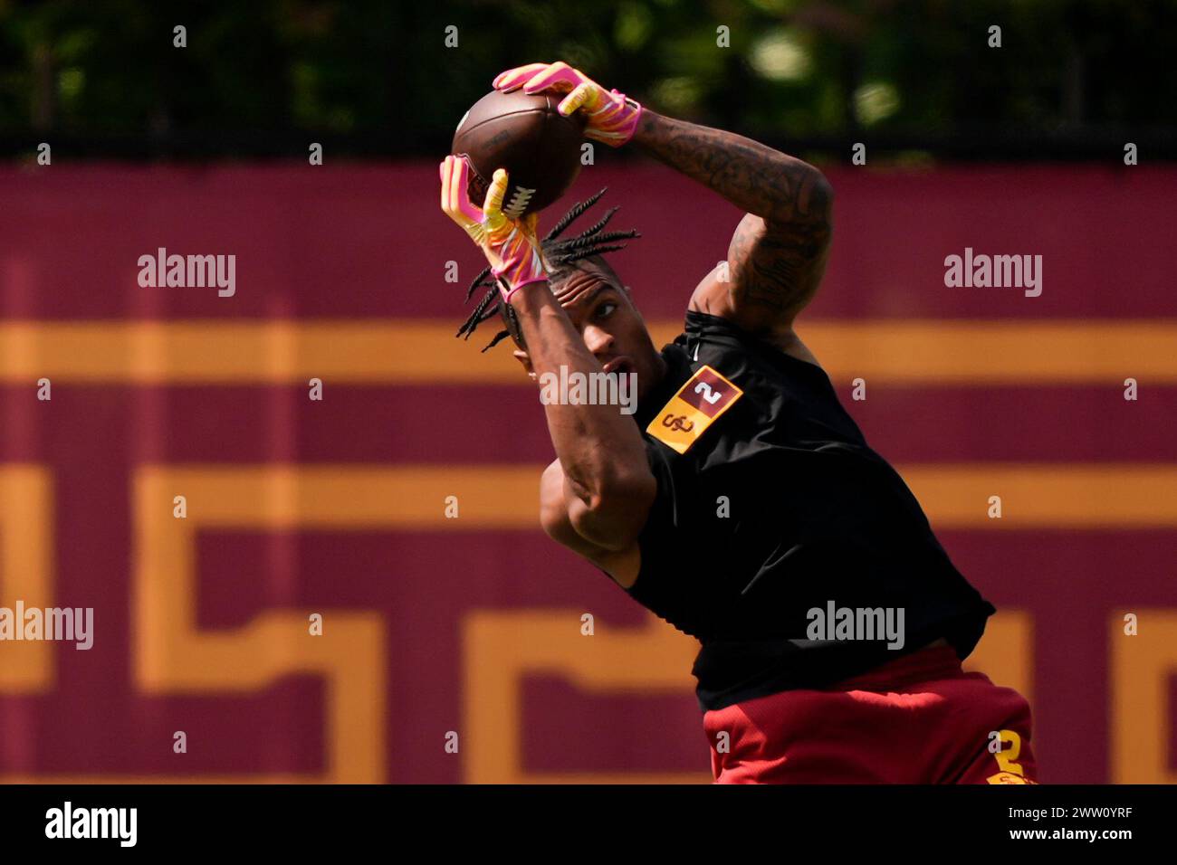 Southern California wide receiver Brenden Rice catches a ball during ...