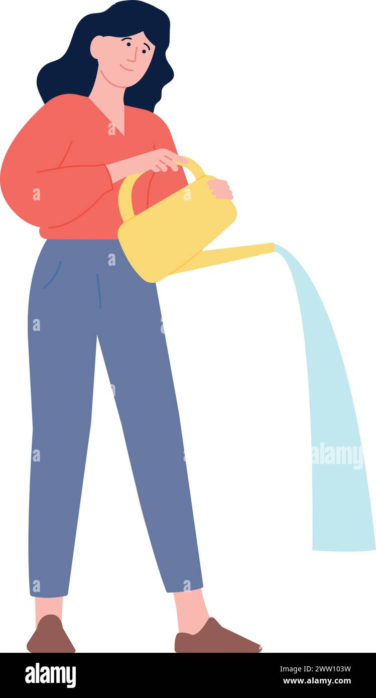 Woman hold watering can with pouring water. Gardening person Stock ...
