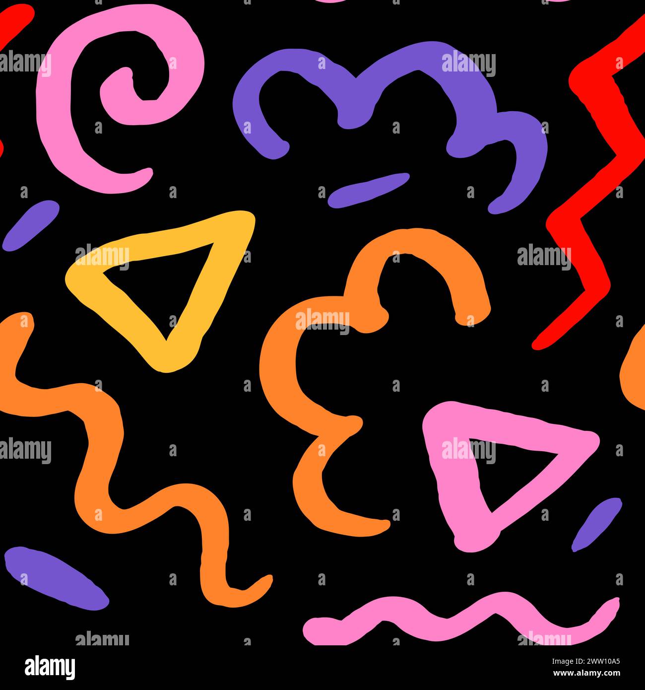 vector hand drawn doodle seamless pattern with cute squiggles ...