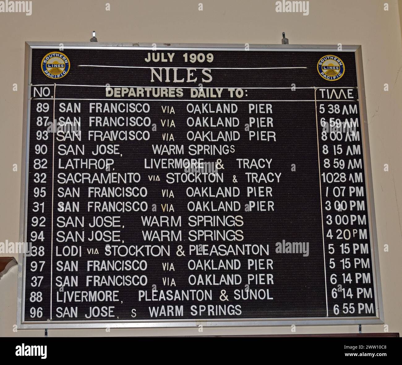 1909 train departure schedule in the Niles Depot Museum in Niles ...