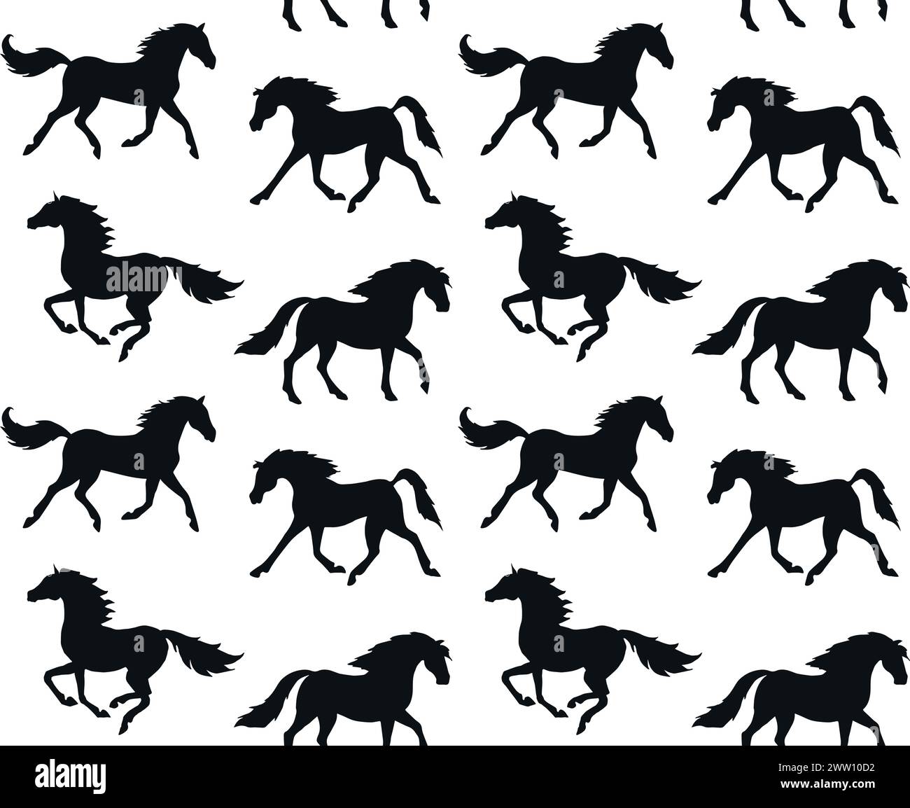 Vector seamless pattern of hand drawn horses silhouette isolated on ...