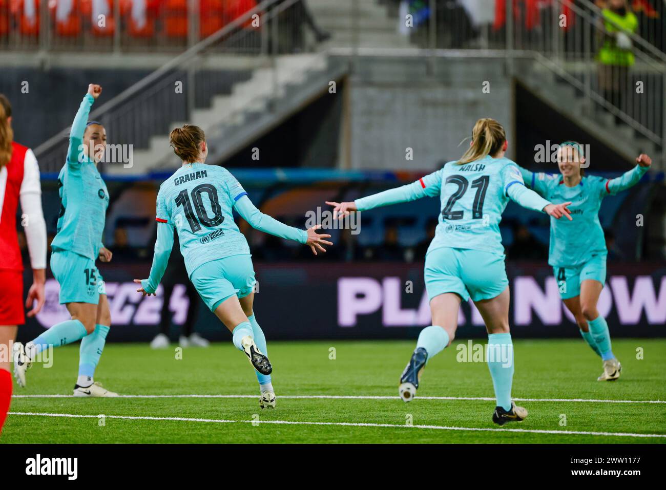 Barcelona players celebrate Caroline Graham Hansen, second left, goal ...