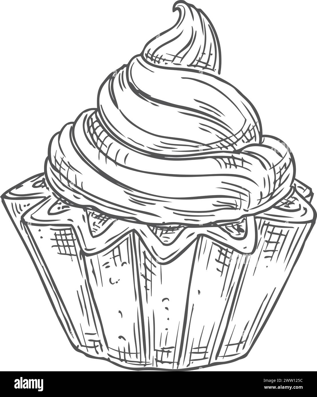 Cupcake sketch. Sweet dessert with whipped cream swirl Stock Vector ...