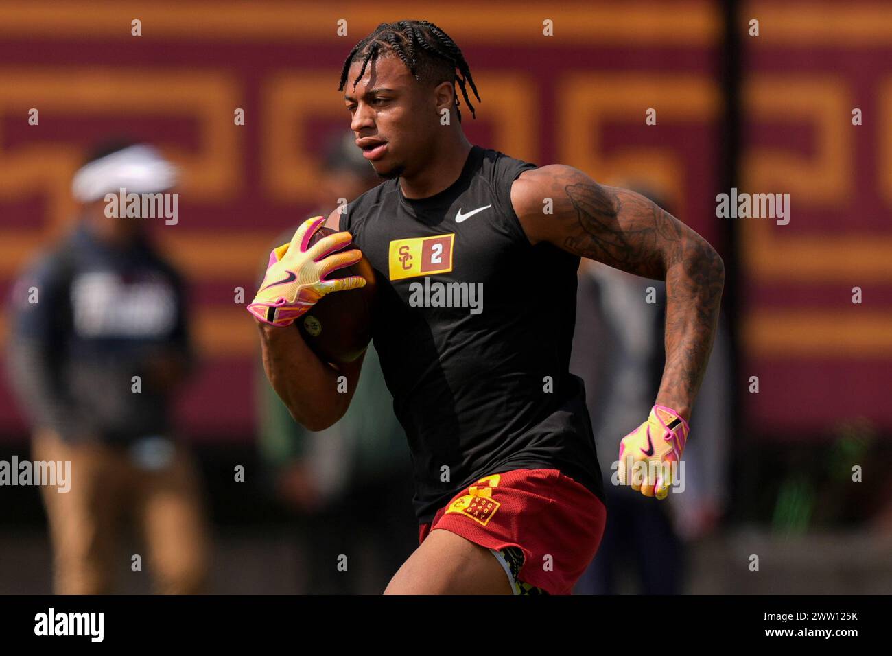 Southern California wide receiver Brenden Rice runs a route at the ...