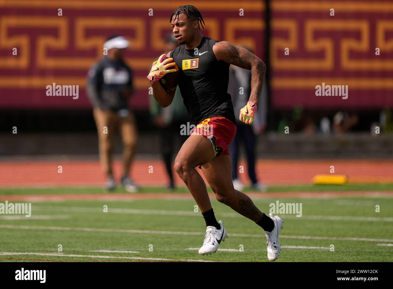 Southern California wide receiver Brenden Rice runs a route at the ...