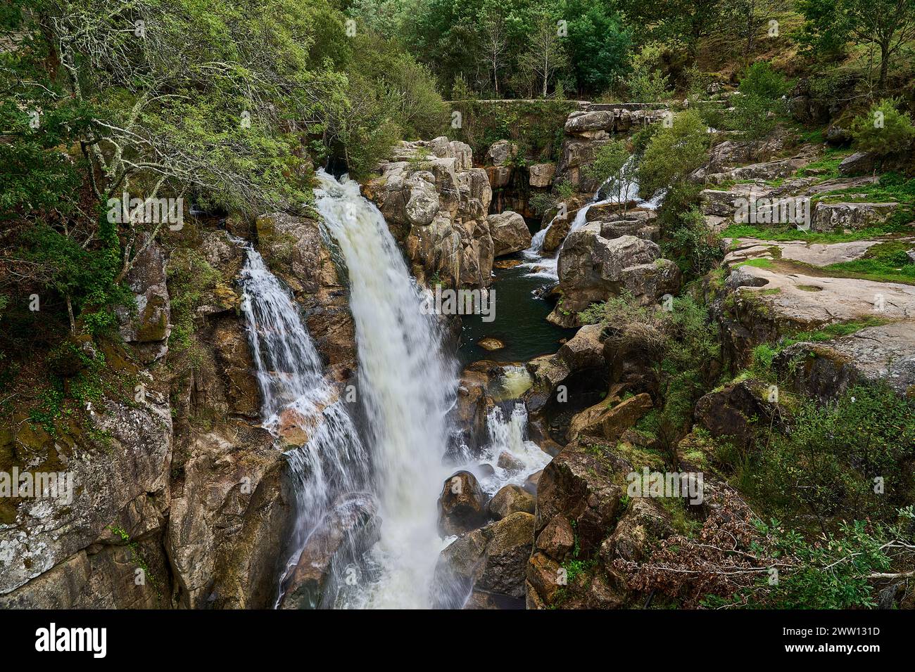View of the ancient roman Ponte Mizarela, or Devils Bridge with a ...