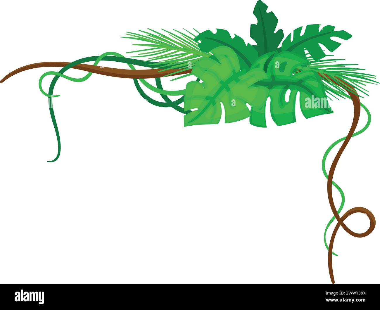 Jungle corner with tropical leaves and lianas. Cartoon border Stock ...