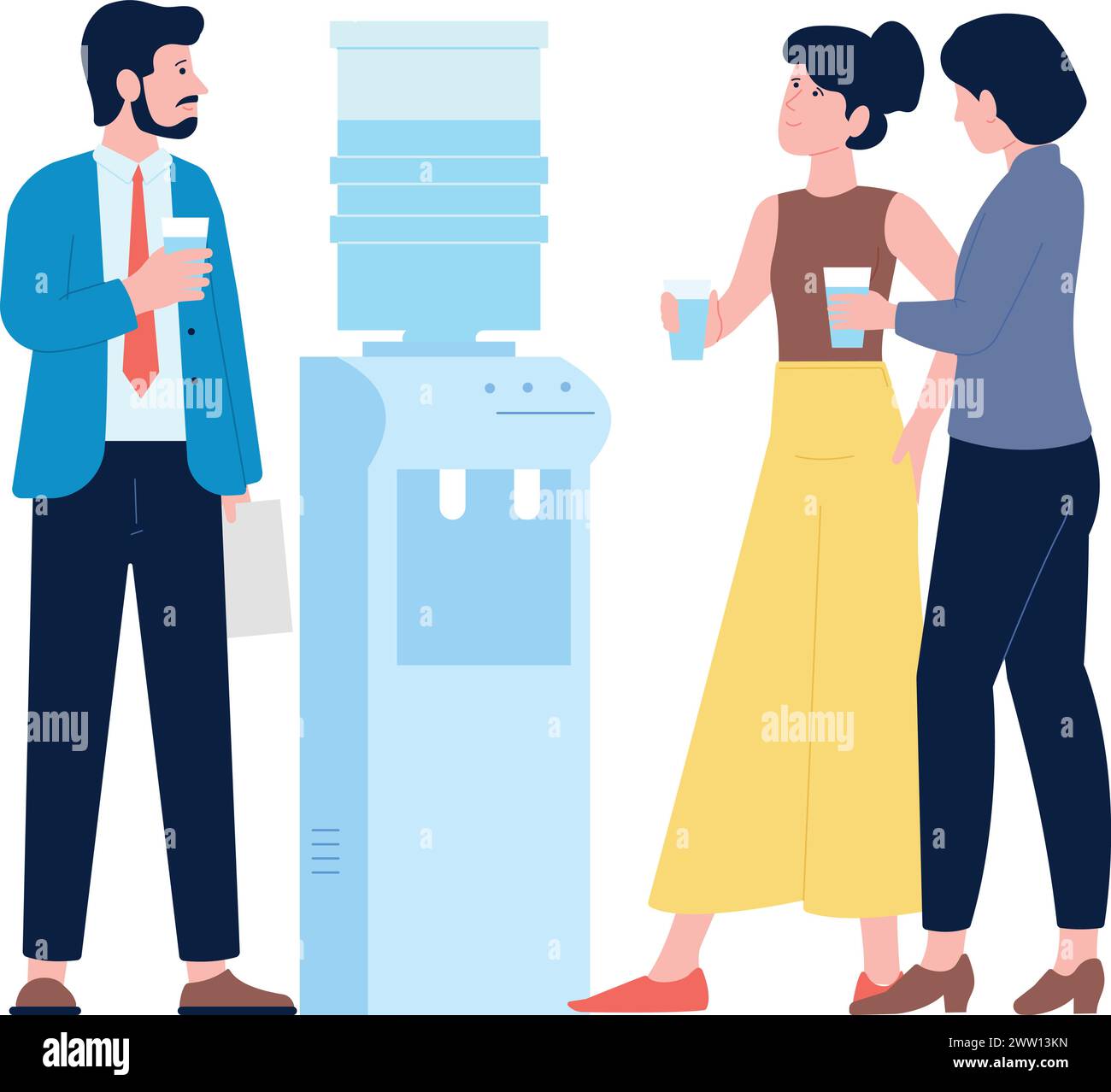 Water cooler talk. Colleagues chat and gossip. Office people Stock ... Water cooler talk. Colleagues chat and gossip. Office people Stock ...
