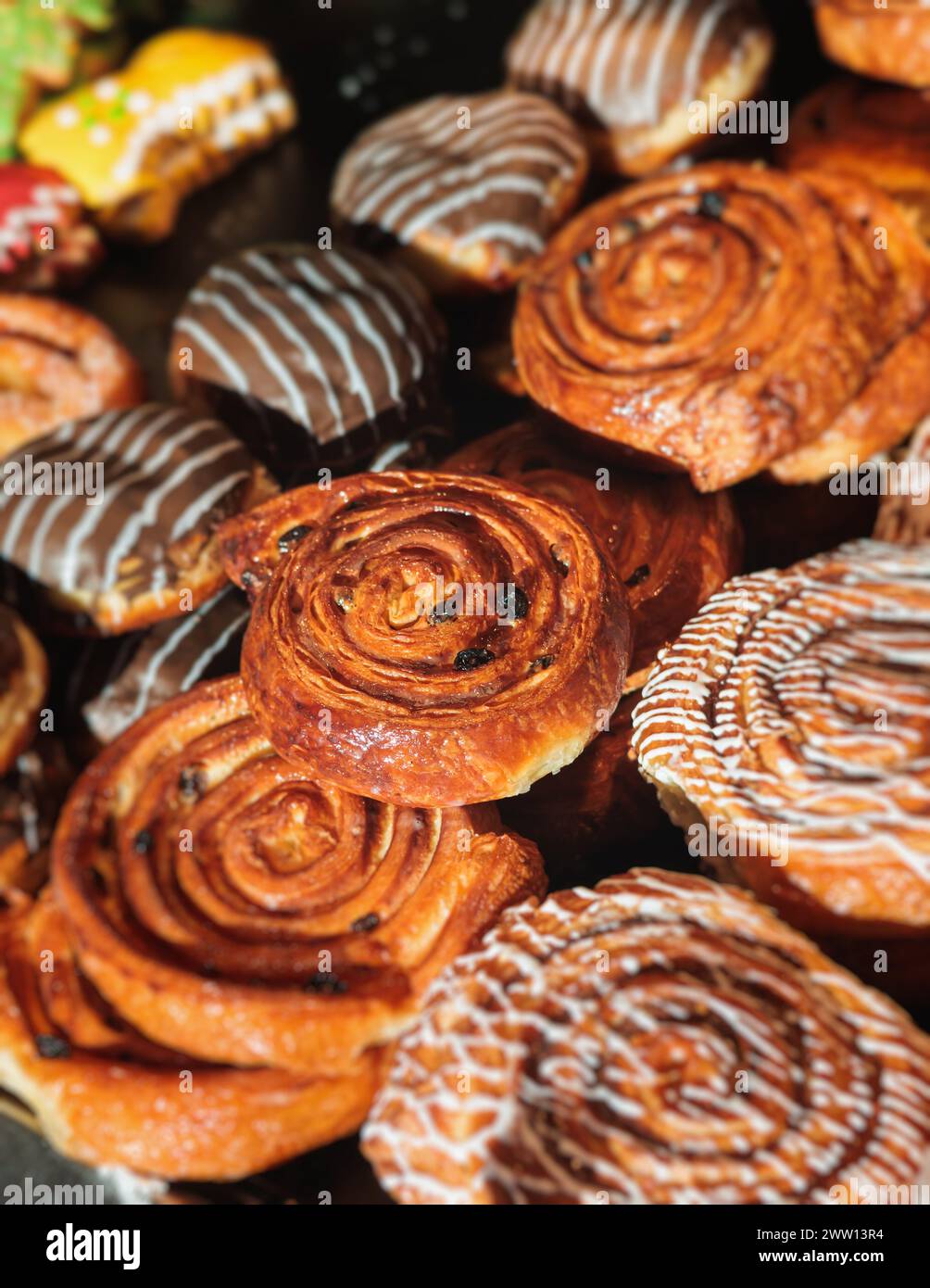 Pastry, selection assortment variety of different bakery, with cinnamon ...