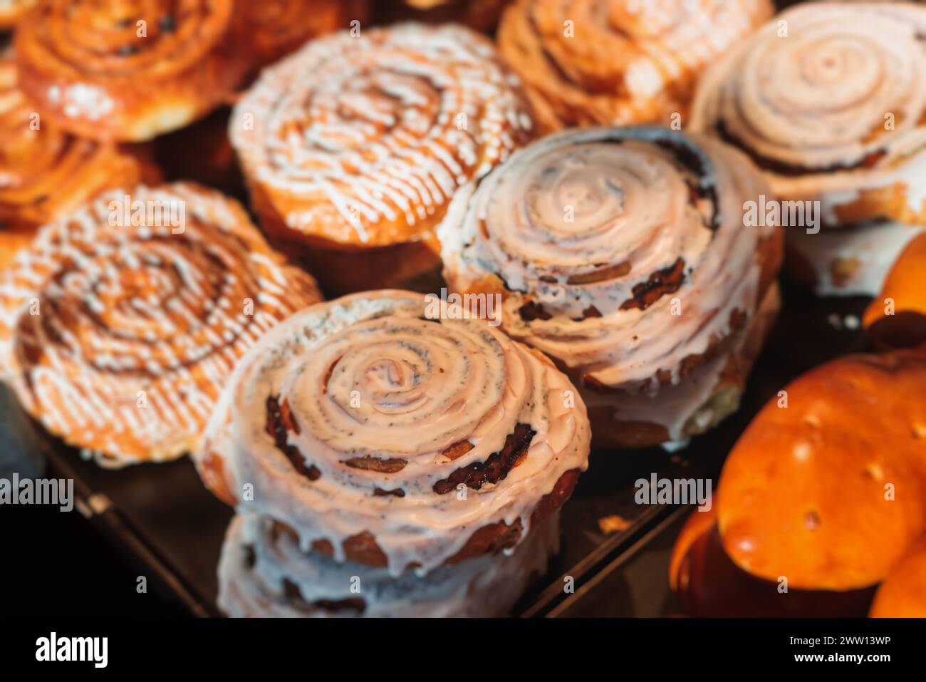 Pastry, selection assortment variety of different bakery, with cinnamon ...