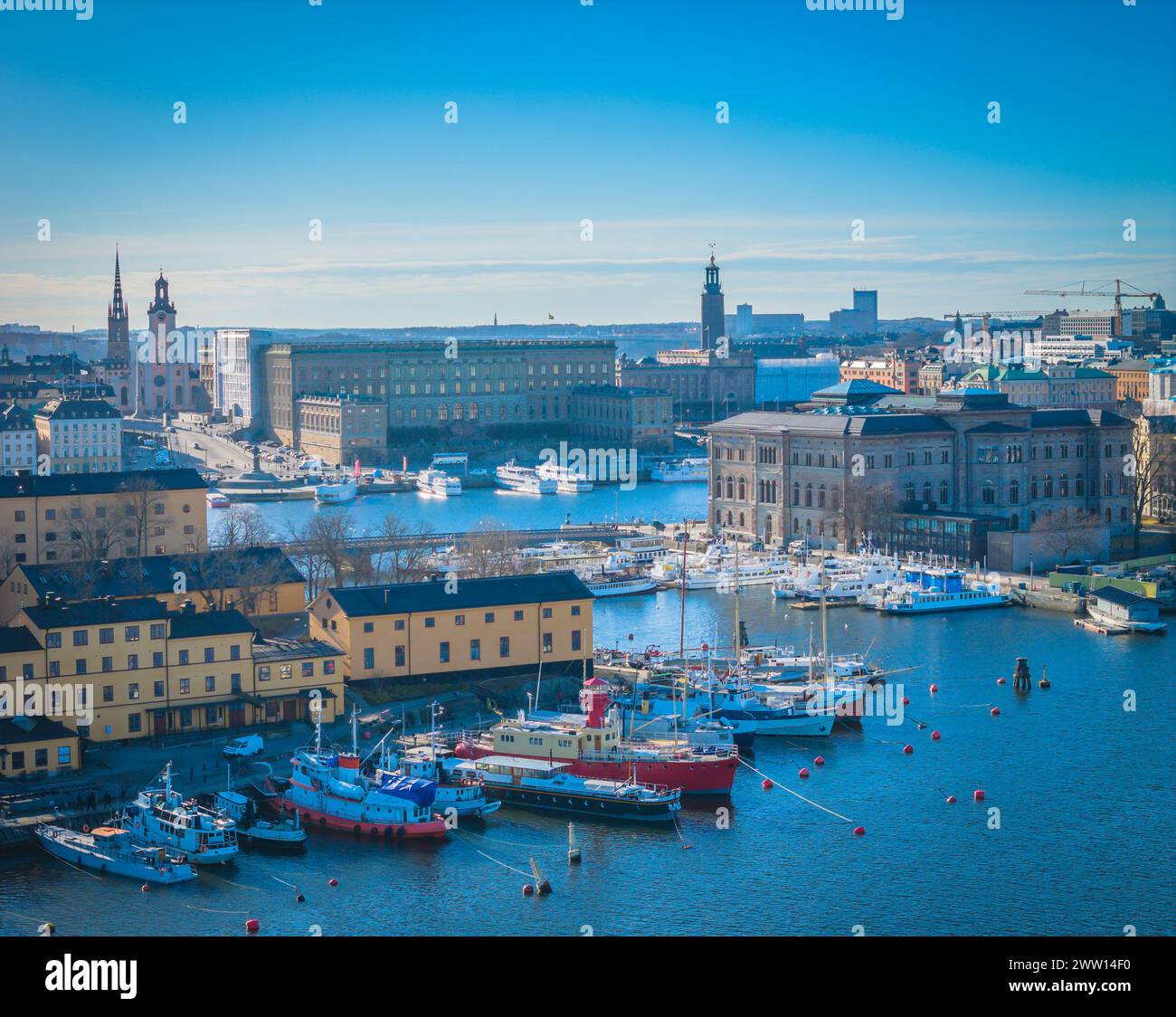 Stockholm old town - Gamla stan, Skeppsholmen, Ostermalm. Aerial view of Sweden capital. Drone ...