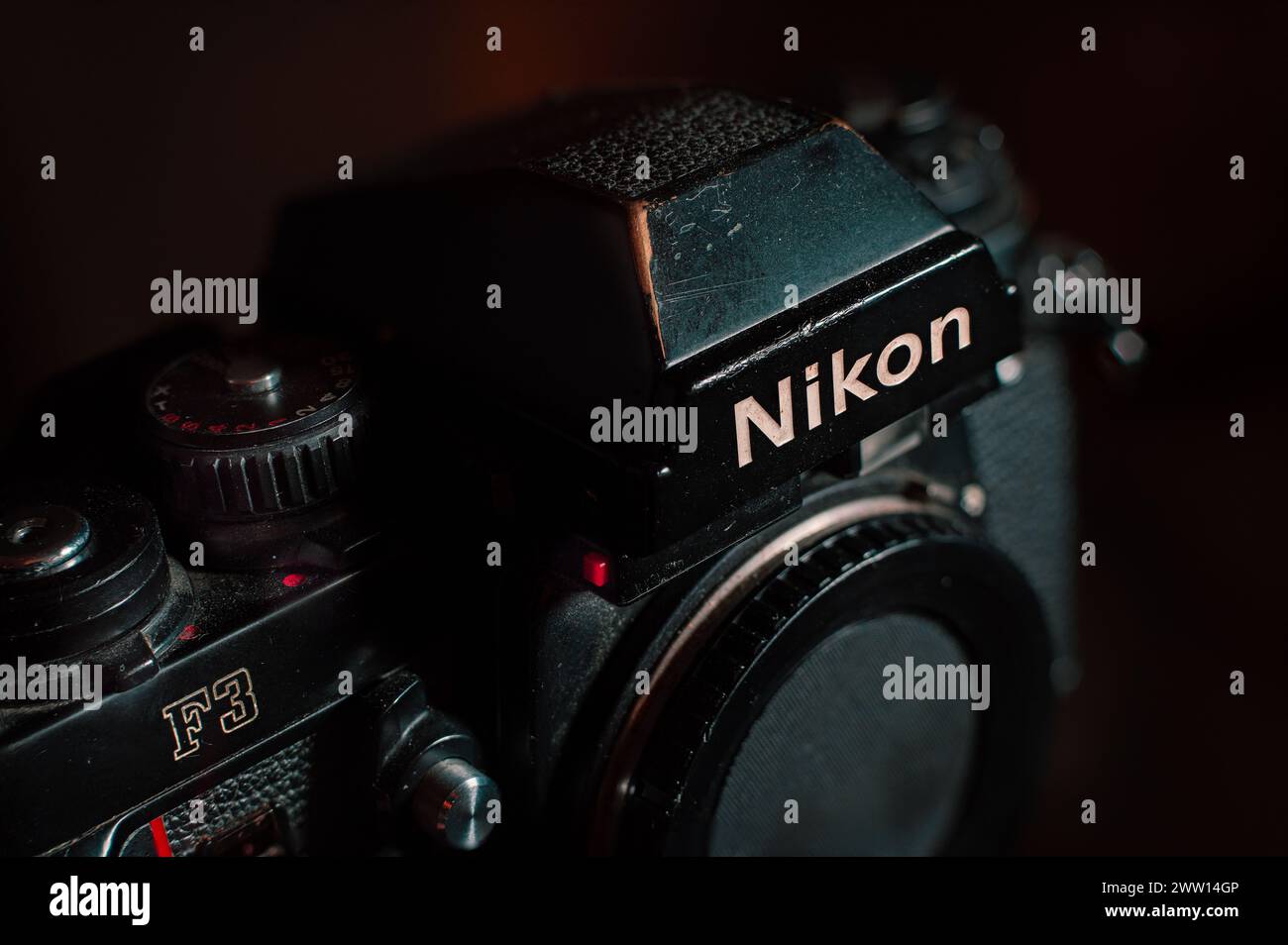 A Nikon F3 single lens reflex camera is seen on display in this ...