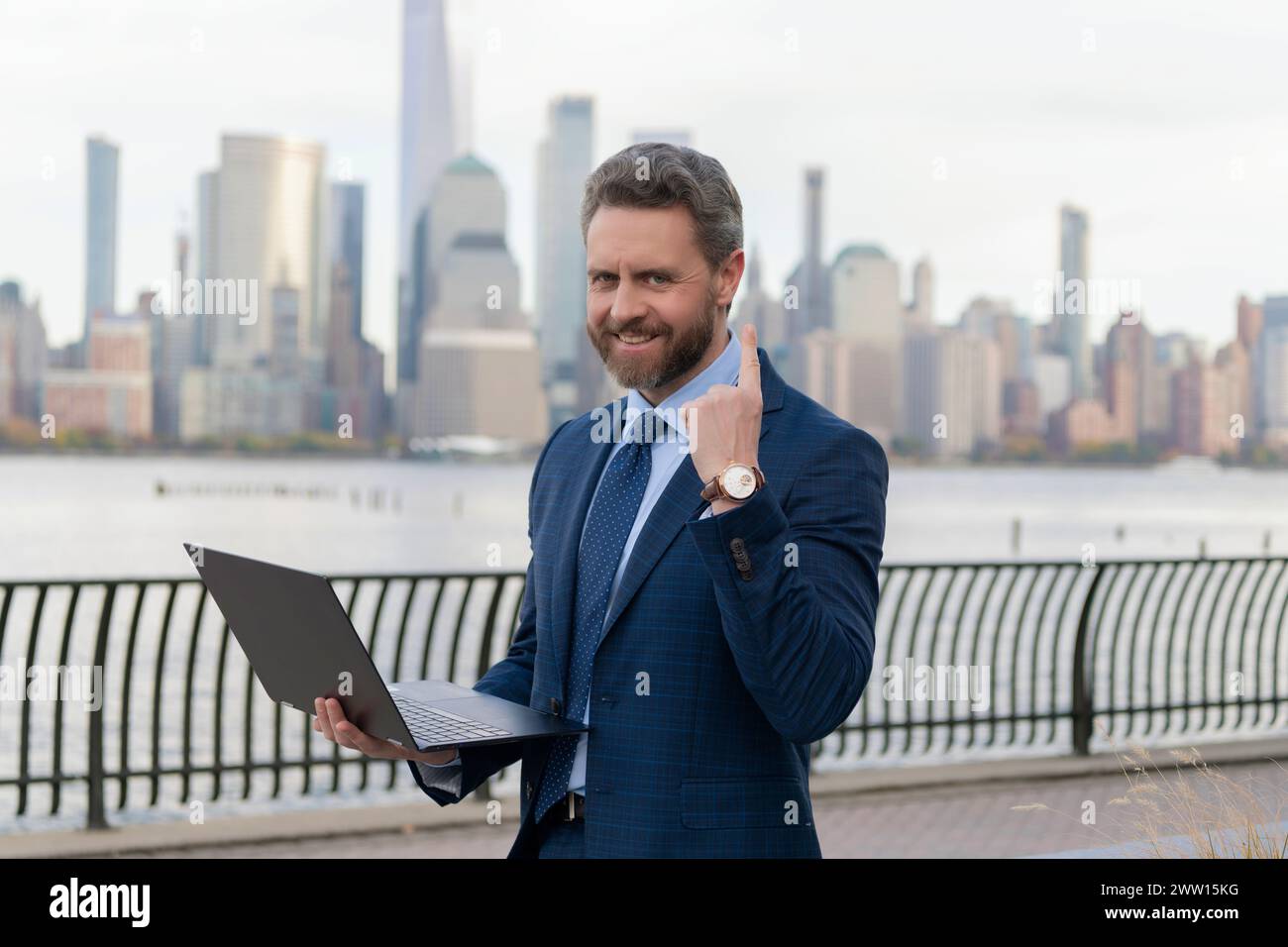 Business executive remote working. Virtual meeting. Freelancer developer inspired with ...