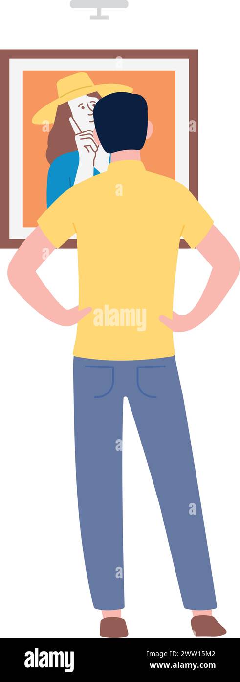 Man look at painting. Art museum. Gallery exposition Stock Vector Image ...