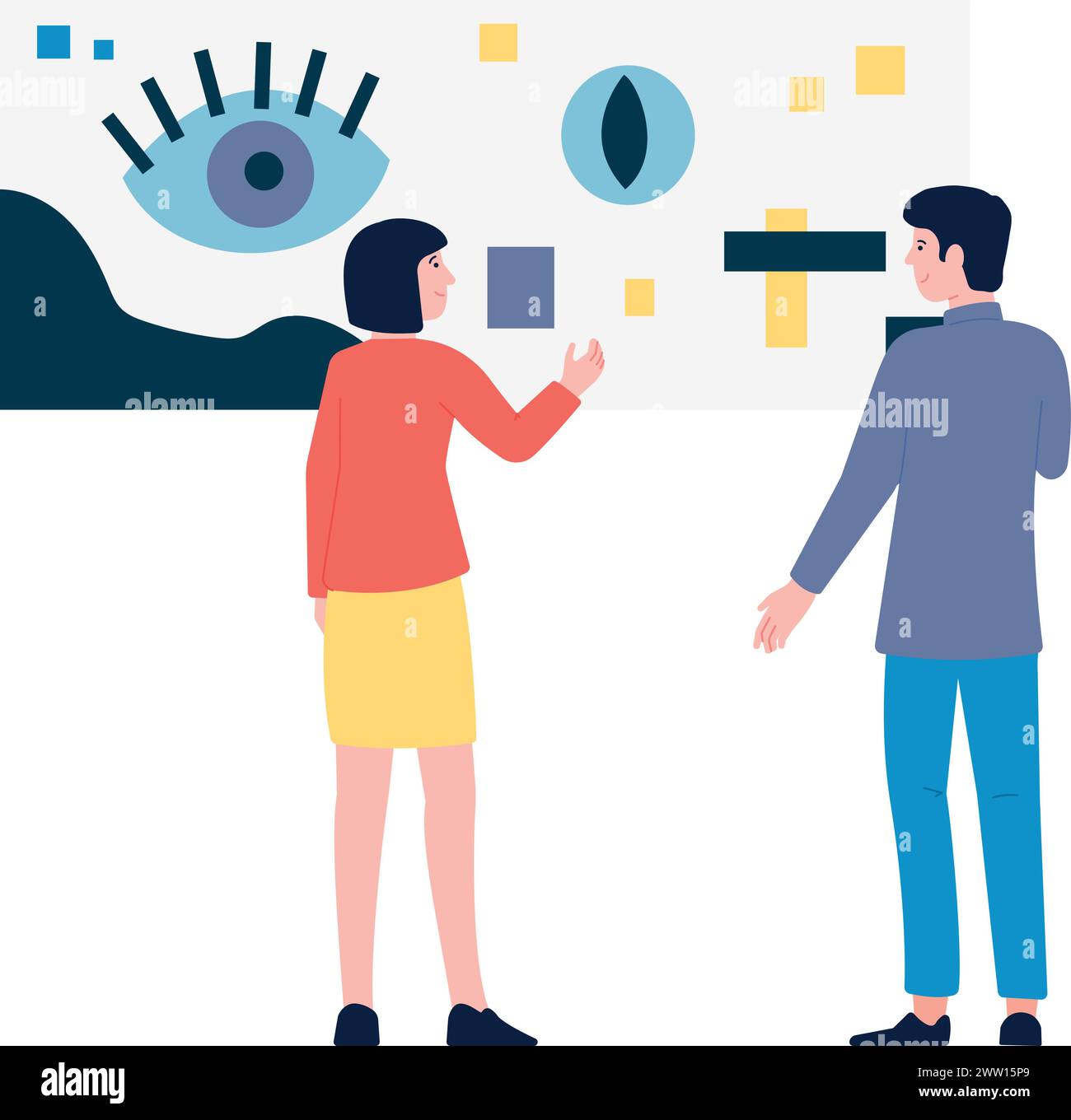 Art exposition visitors. People in museum. Contemporary gallery Stock ...